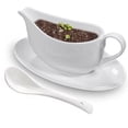 Qlans Gravy Boat, 17 Oz Ceramic Sauce Bowl with Ladle and Saucer, White ...