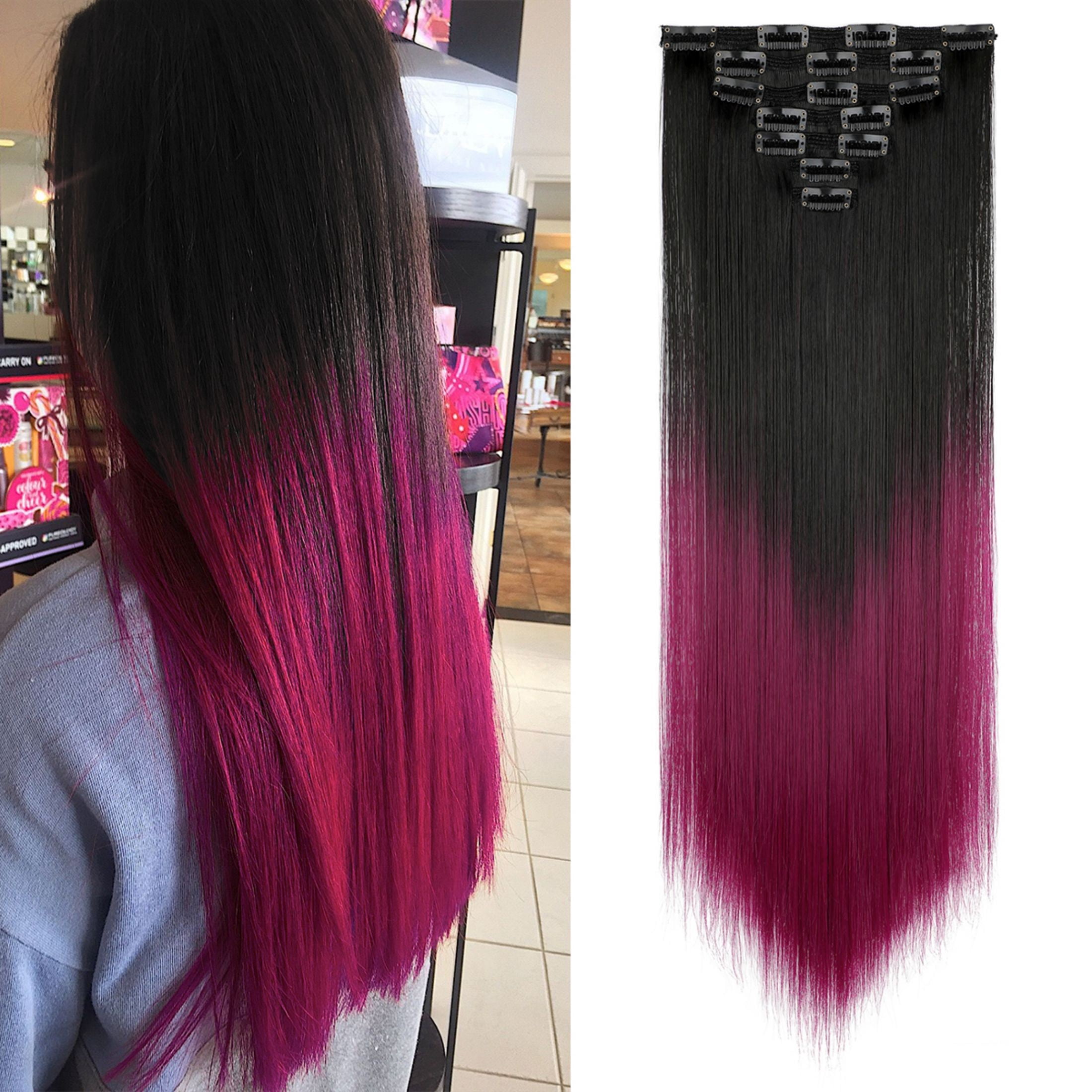 Qlenkay Clip in Hair Extensions Synthetic Hair 7 pcs Double Weft Long ...