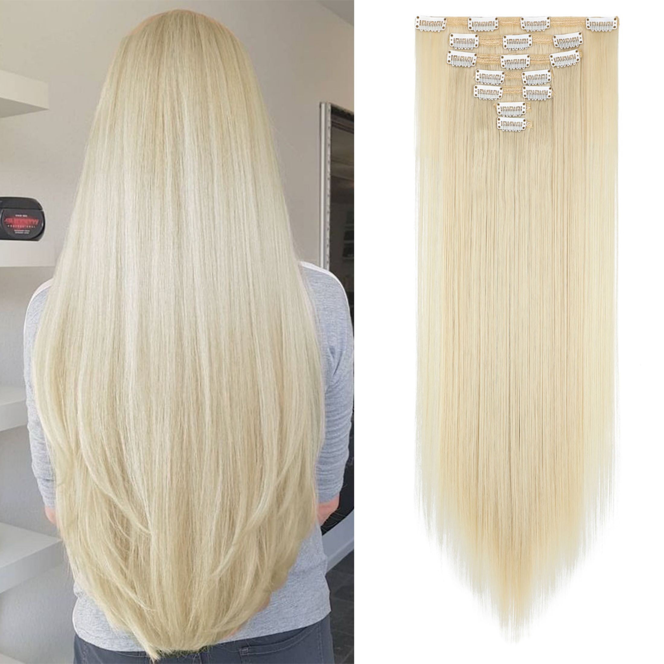 Qlenkay Clip in Hair Extensions Synthetic Hair 7 pcs Double Weft Long ...