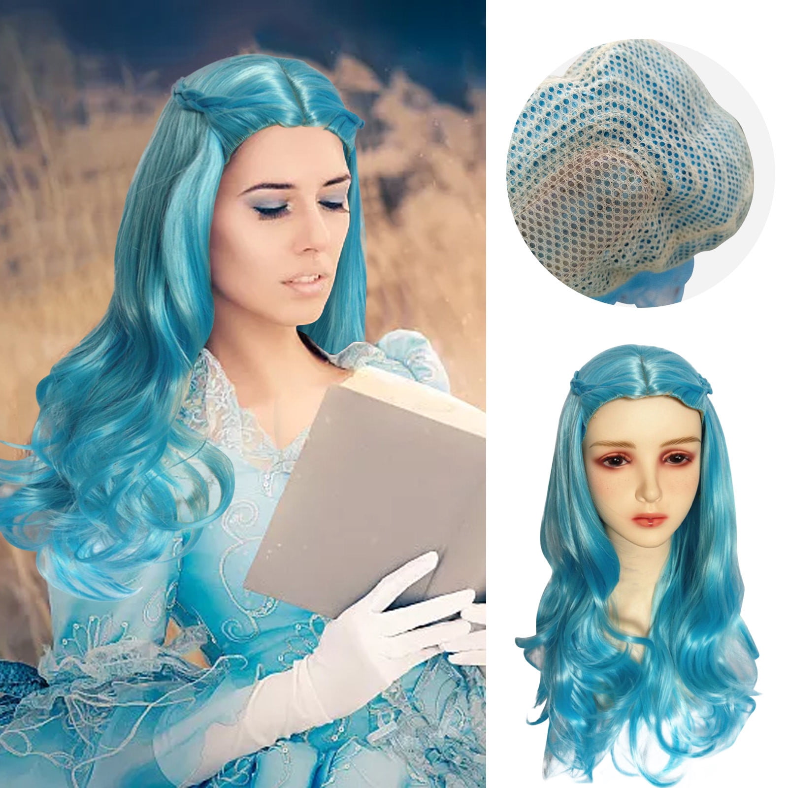 Qliuoazw Women's Wigs Long Curly Hair Blue High Temperature Silk Wig ...