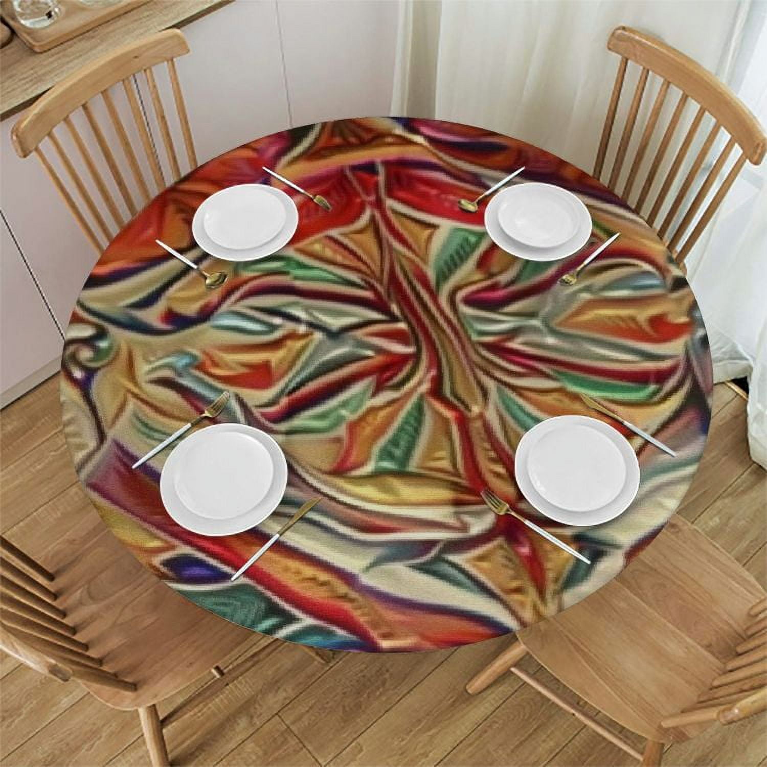 Qlo0ole Boho Style Cute Abstract Floral Vinyl Round Fitted Table Cover ...