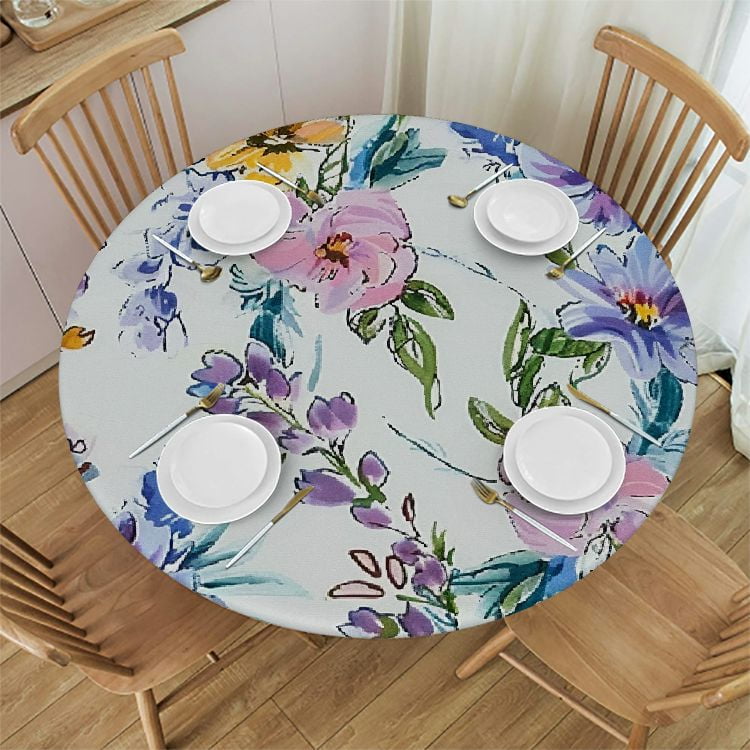 Qlo0ole Multicolor Round Fitted Table Cloth Cover Elastic Edged Flowers ...