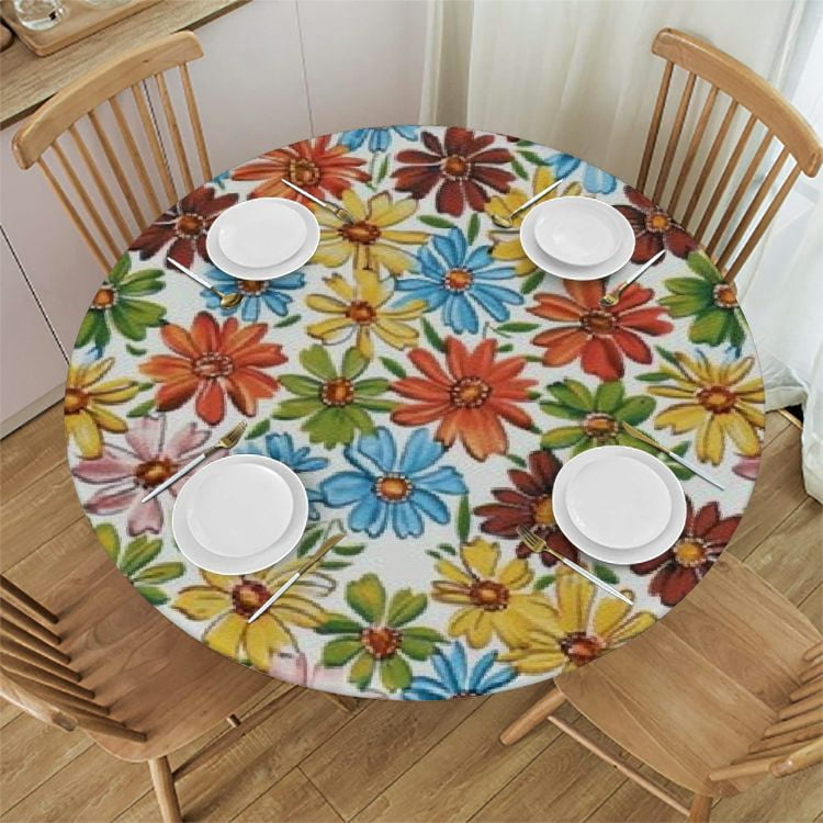 Qlo0ole Round Table Cloth Round Fitted Table Cover with Elastic Edges ...