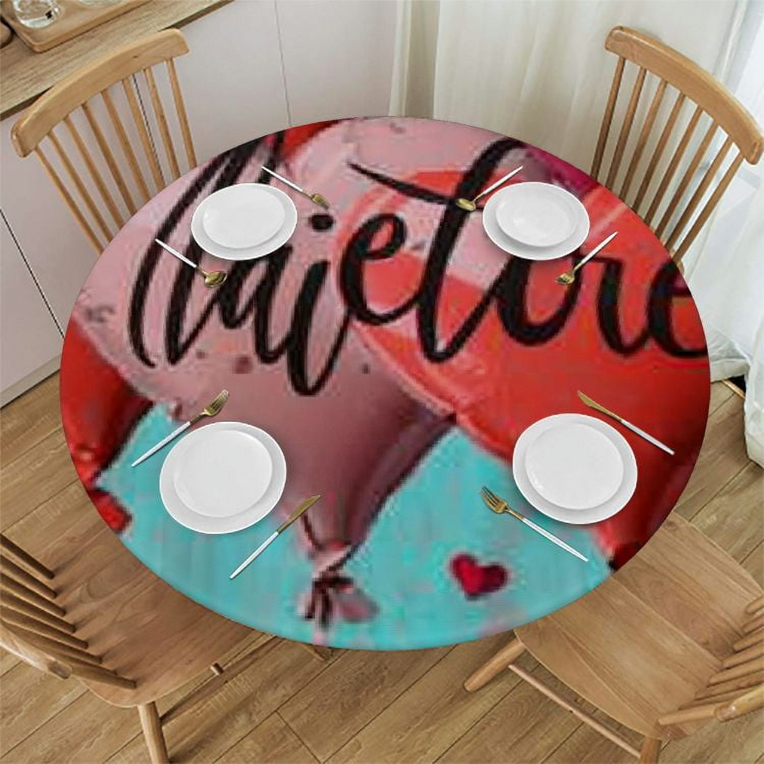 Qlo0ole Valentines Day Round Tablecloths, Hearts Love Shape Table Cover ...