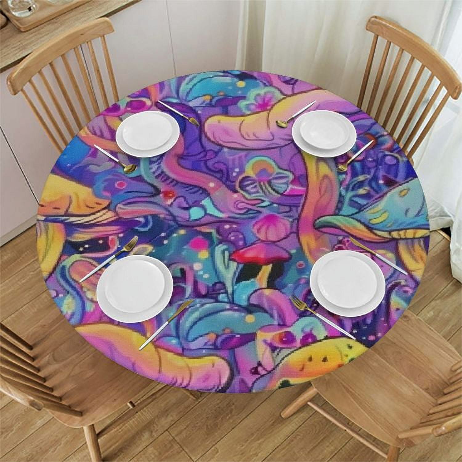 Qlo0ole Vibrant Round Tablecloth Colorful Art Round Tablecloth ...