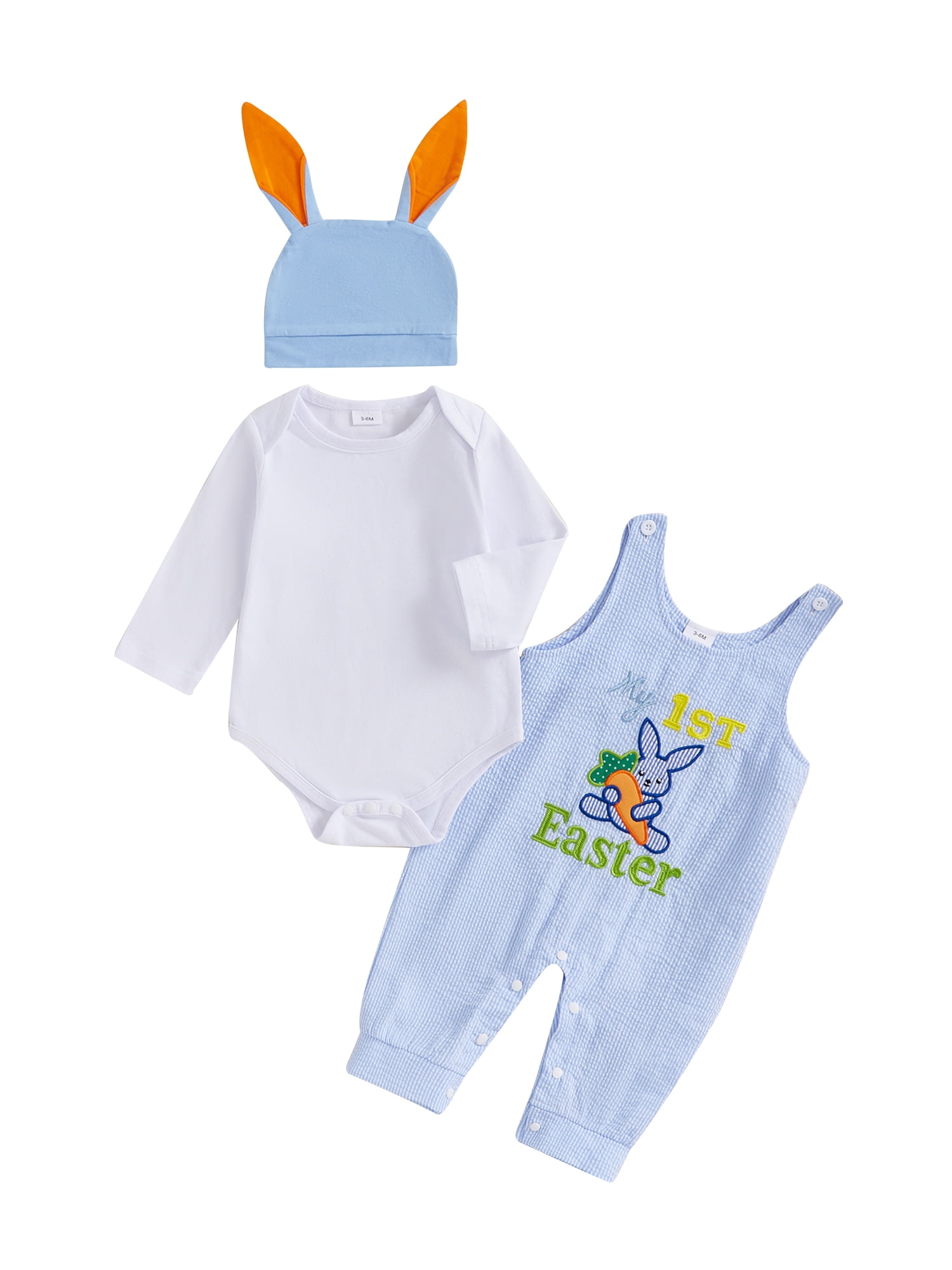 Qmyliery Baby Boy Easter Outfit Long Sleeve Romper Bunny Embroidery ...