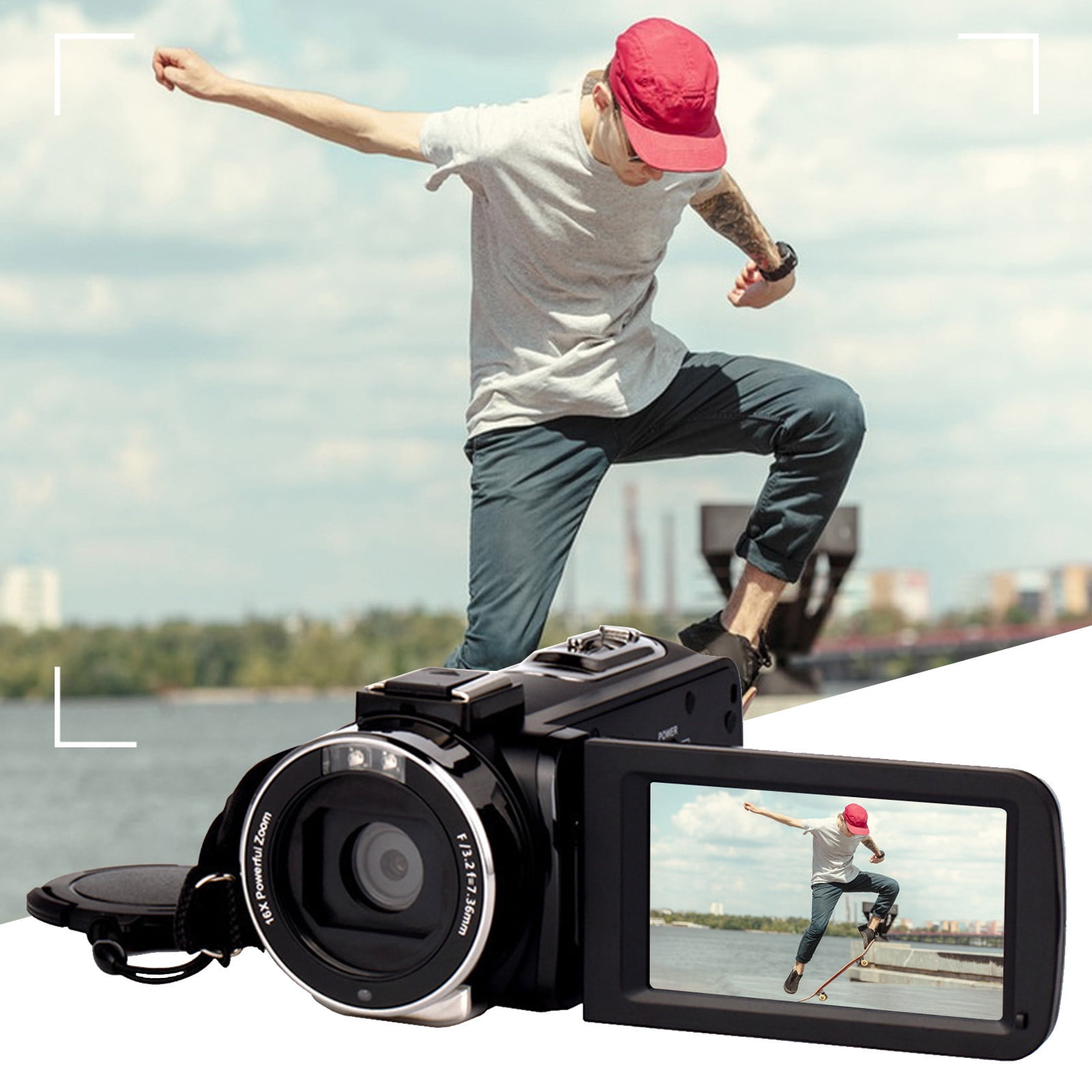 Qnjujn 2.7K Ultra HD Digital Video Camera 3.0-inch 270 Degrees Rotating ...