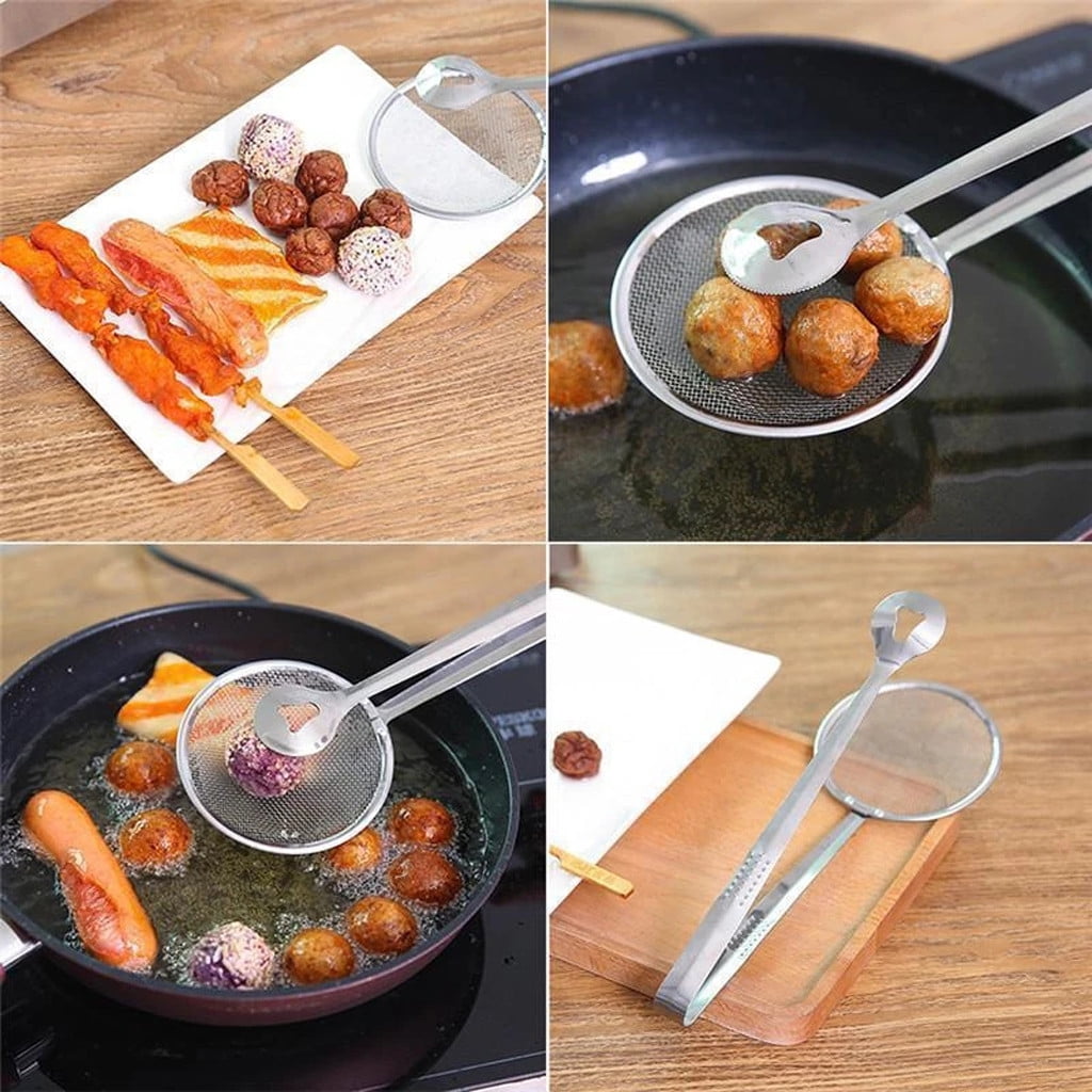 Qnjujn 2-in-1 Stainless Steel Filter Spoon Clip Fine Mesh Frying ...