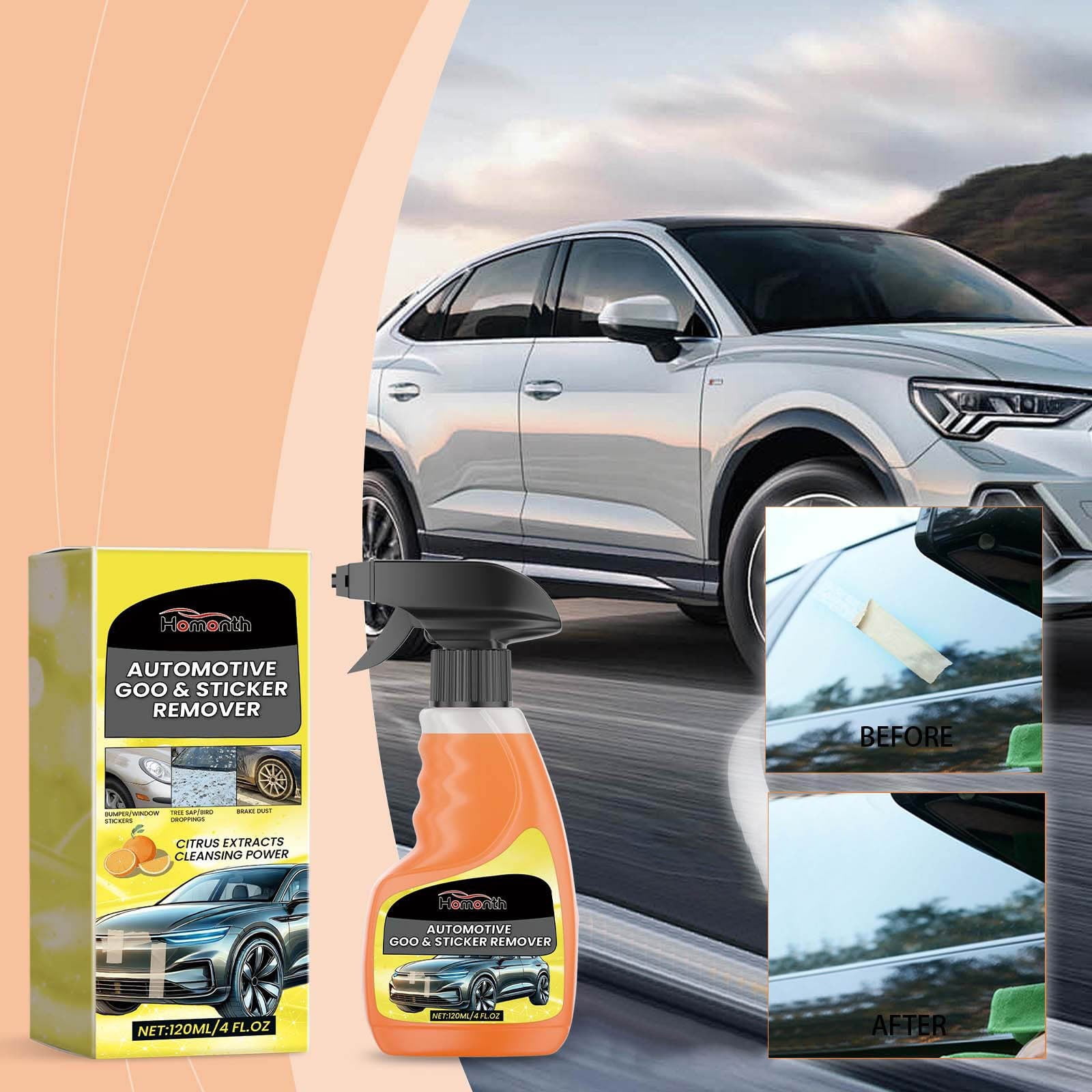 Qnjujn Car Sticker Remover Adhesive Cleaner Spray, Removes Tree Sap ...