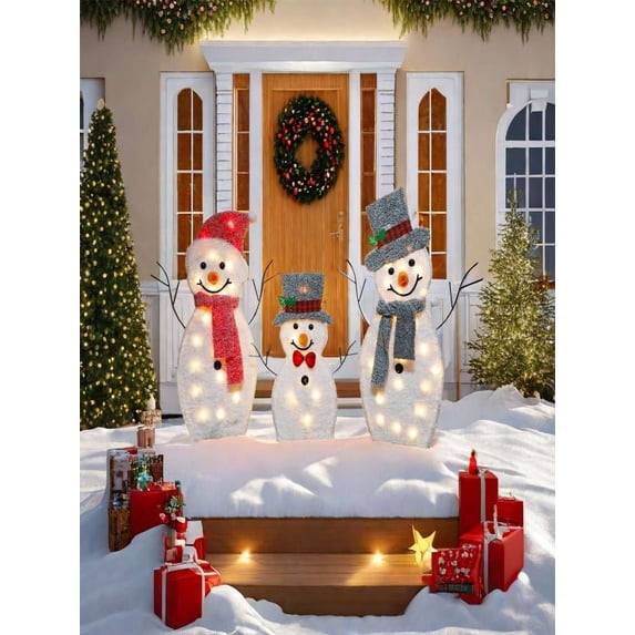 Qnjujn Christmas Decoration Lighted Snowman Family Outdoor, 3 Pcs ...