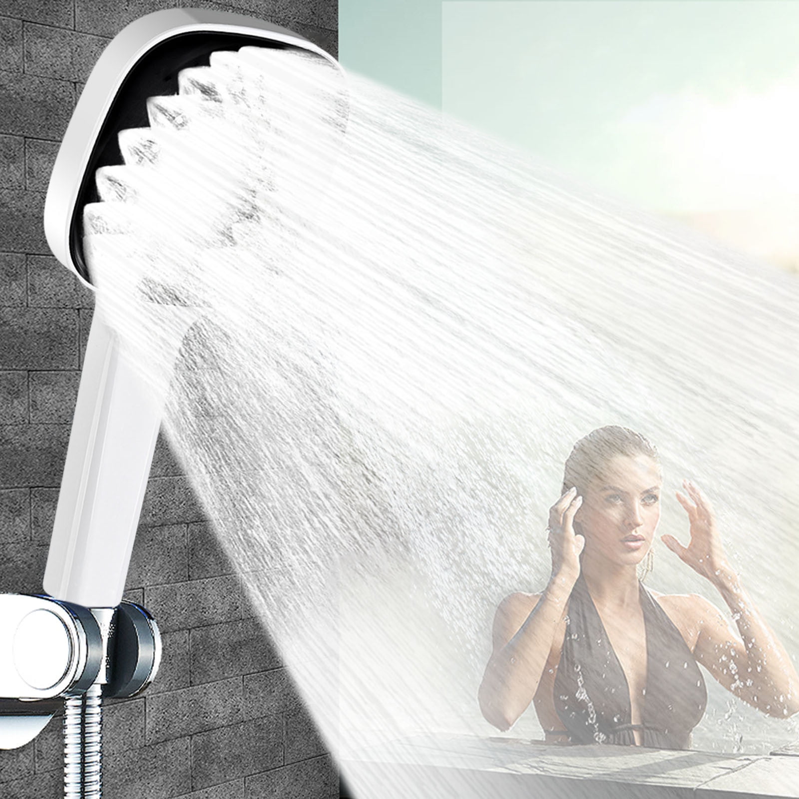 Qnjujn High-Pressure Showerhead, Handheld Shower Head - 4 Spray Modes ...