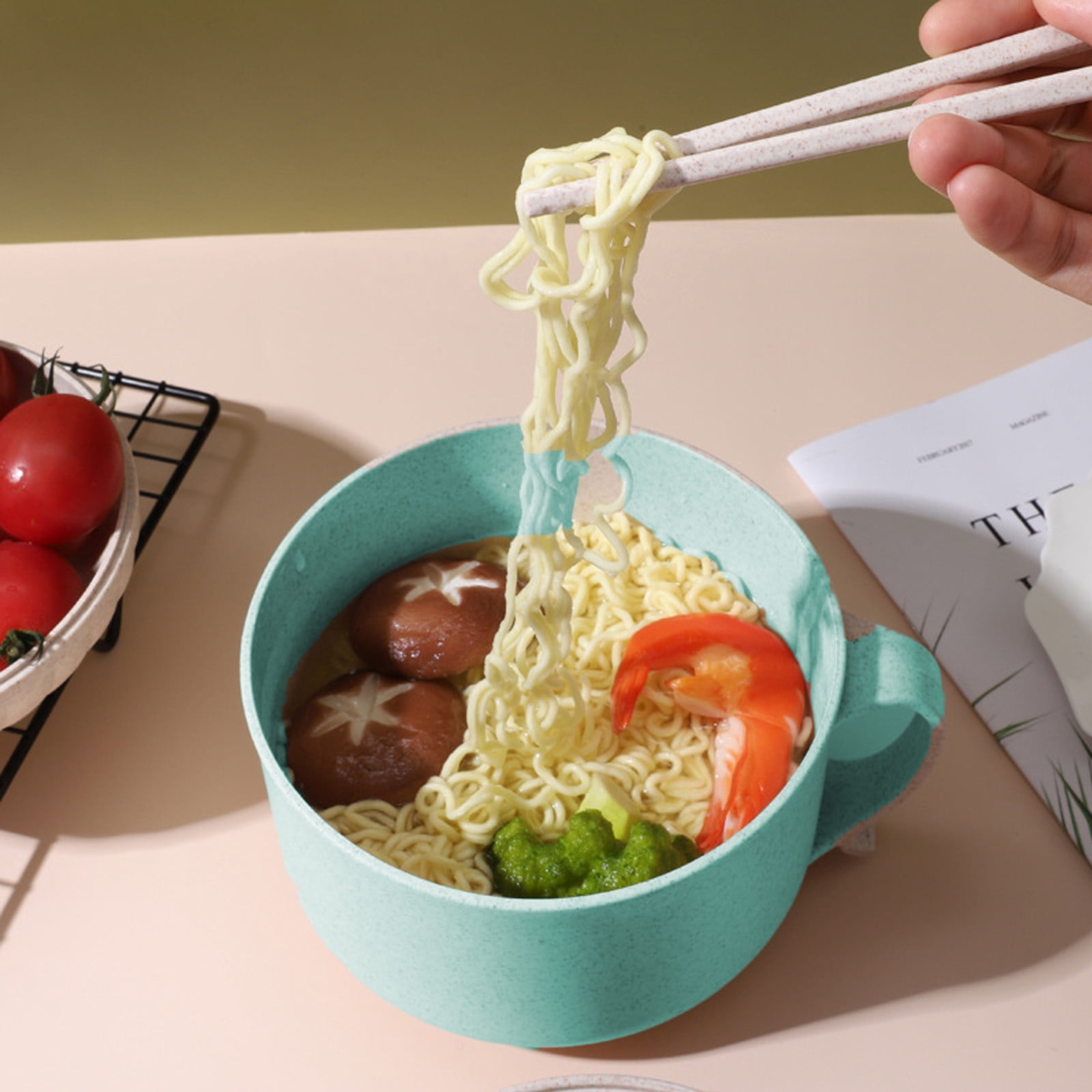 Qnjujn Instant Noodles Bowl with Lid, Microwaveable Compartment Bento ...