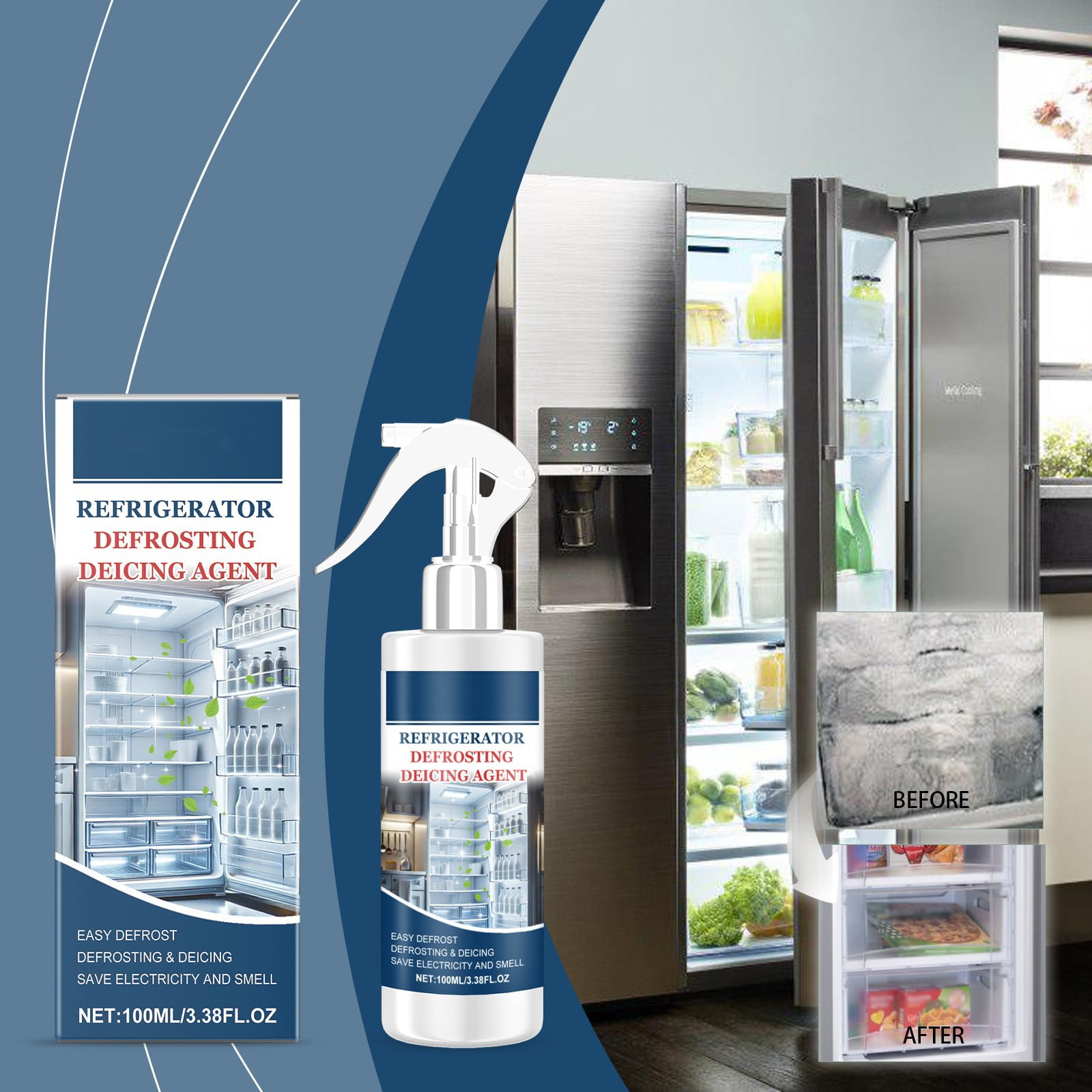 Qnjujn Refrigerator Defrosting Agent 100ml, Freezer Ice and Frost ...