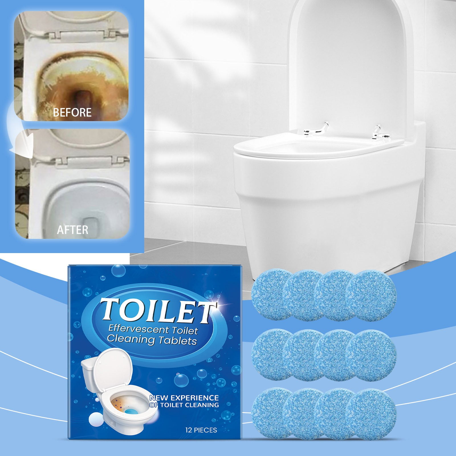 Qnjujn Toilet Cleaning Tablets - Effervescent Bowl Cleaner for Stains ...