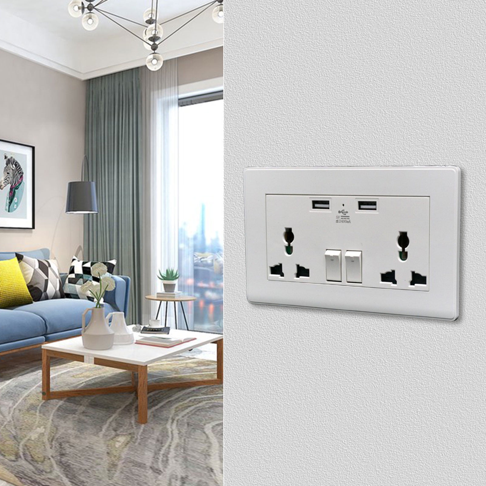 Qnjujn USB Receptacle 13 Amp Wall Outlet With USB Port Two A-type Ports ...