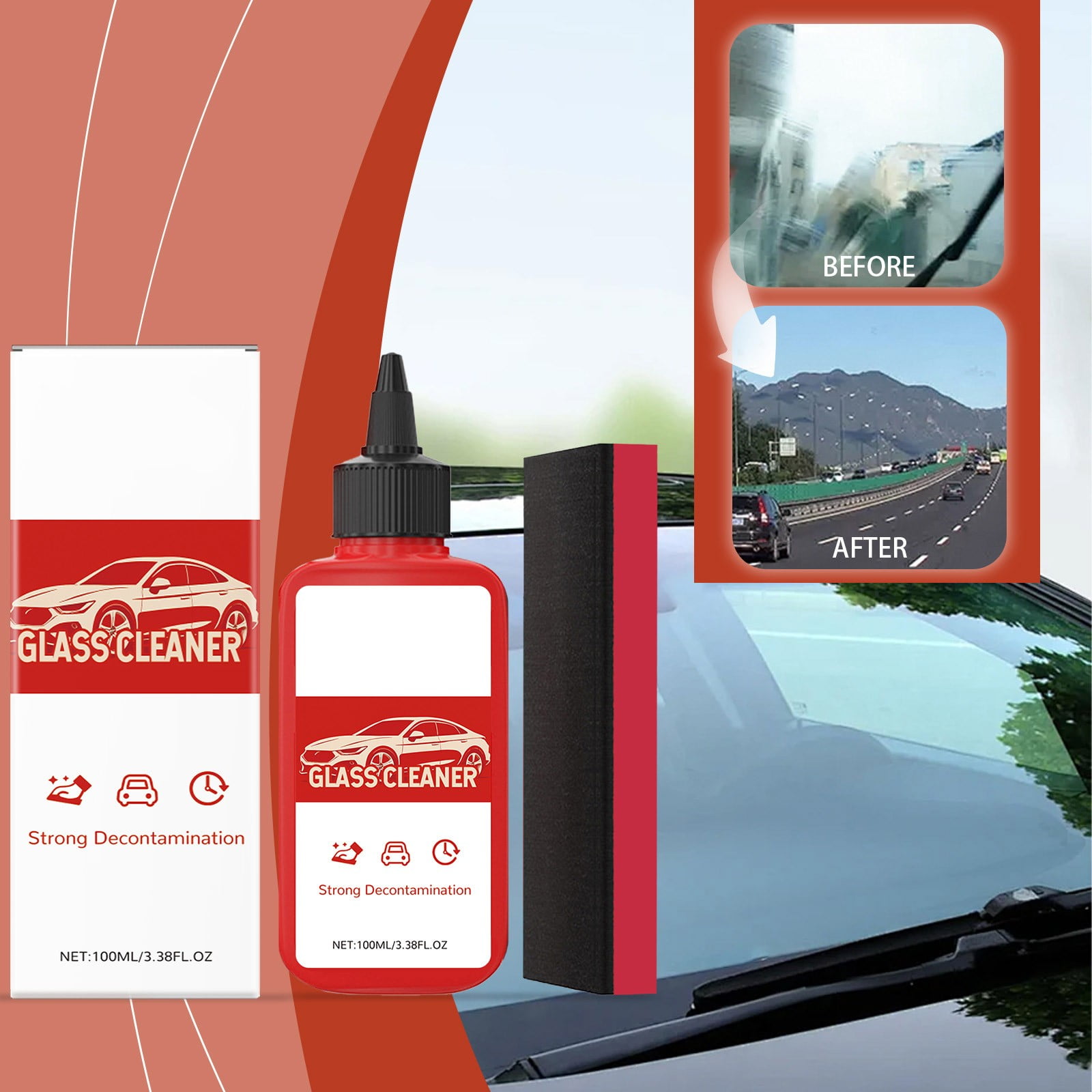 Qnjujn Windshield Cleaner Spray 100ml, Removes Watermarks, Glue & Oil ...