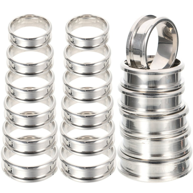 Qnmwood 18pcs Stainless Steel Ring Core Blank for Inlay Ring Making Adult Unisex Size 0.8X2.5X2.5CM Silver