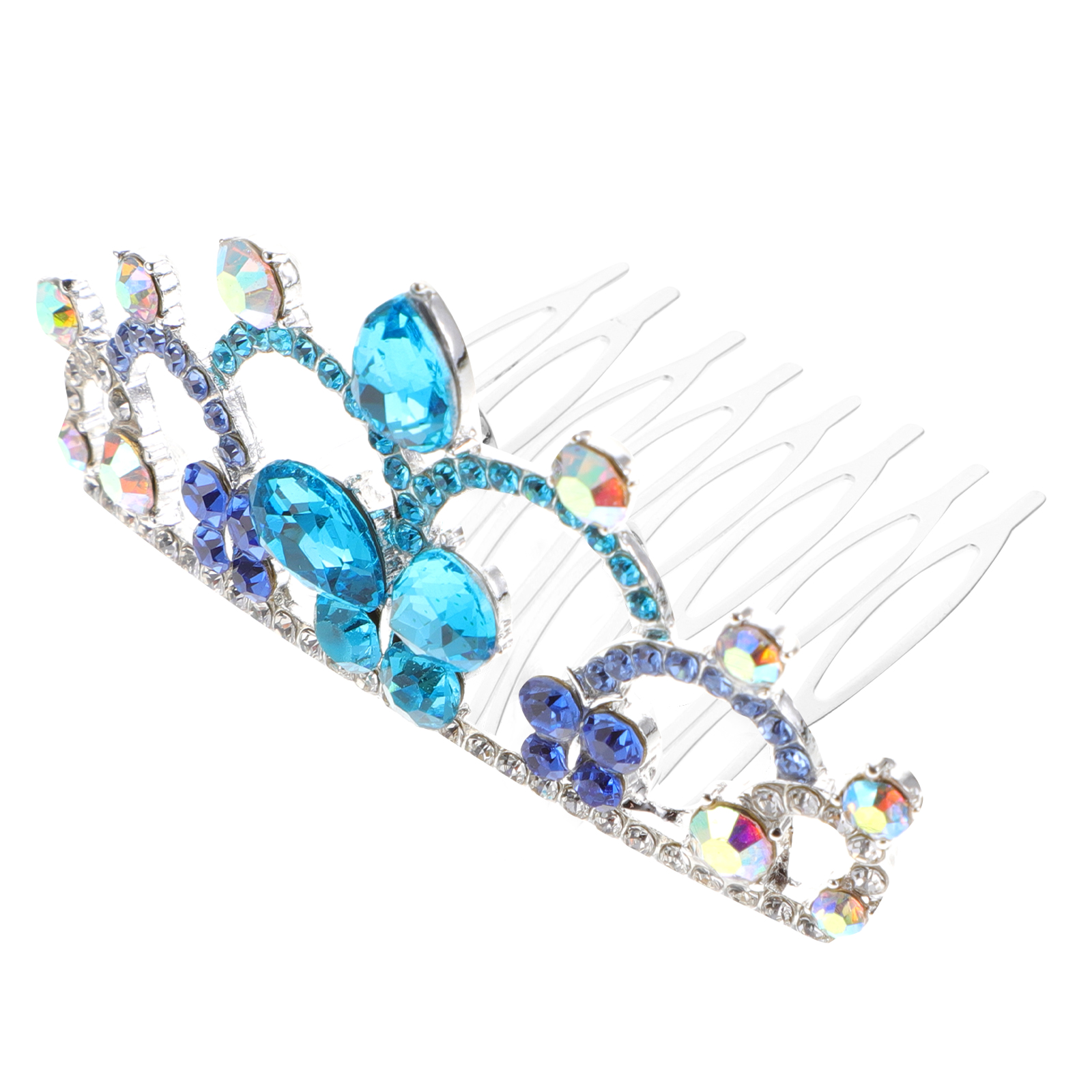 Qnmwood Girls Rhinestone Crown Comb Blue Crystal Flower Hair Tiara ...