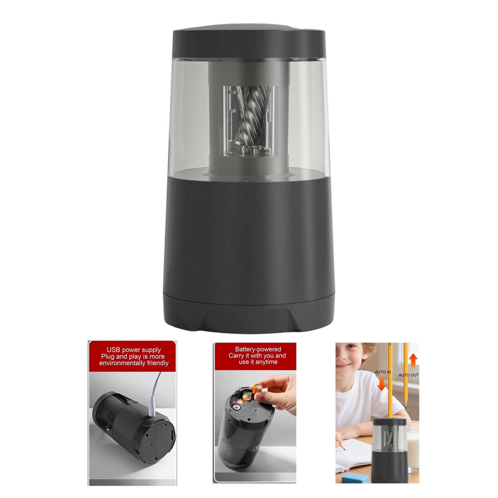 Qocolcyl Heavy-Duty Automatic Electric Pencil Sharpener, USB/Battery ...