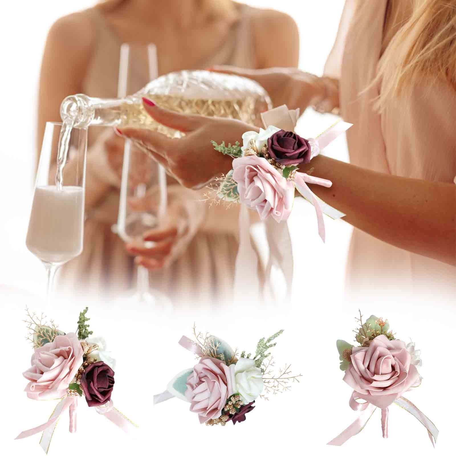 Qocolcyl Prom Wrist Corsage Wristlet Artificial Roses Flowers ...