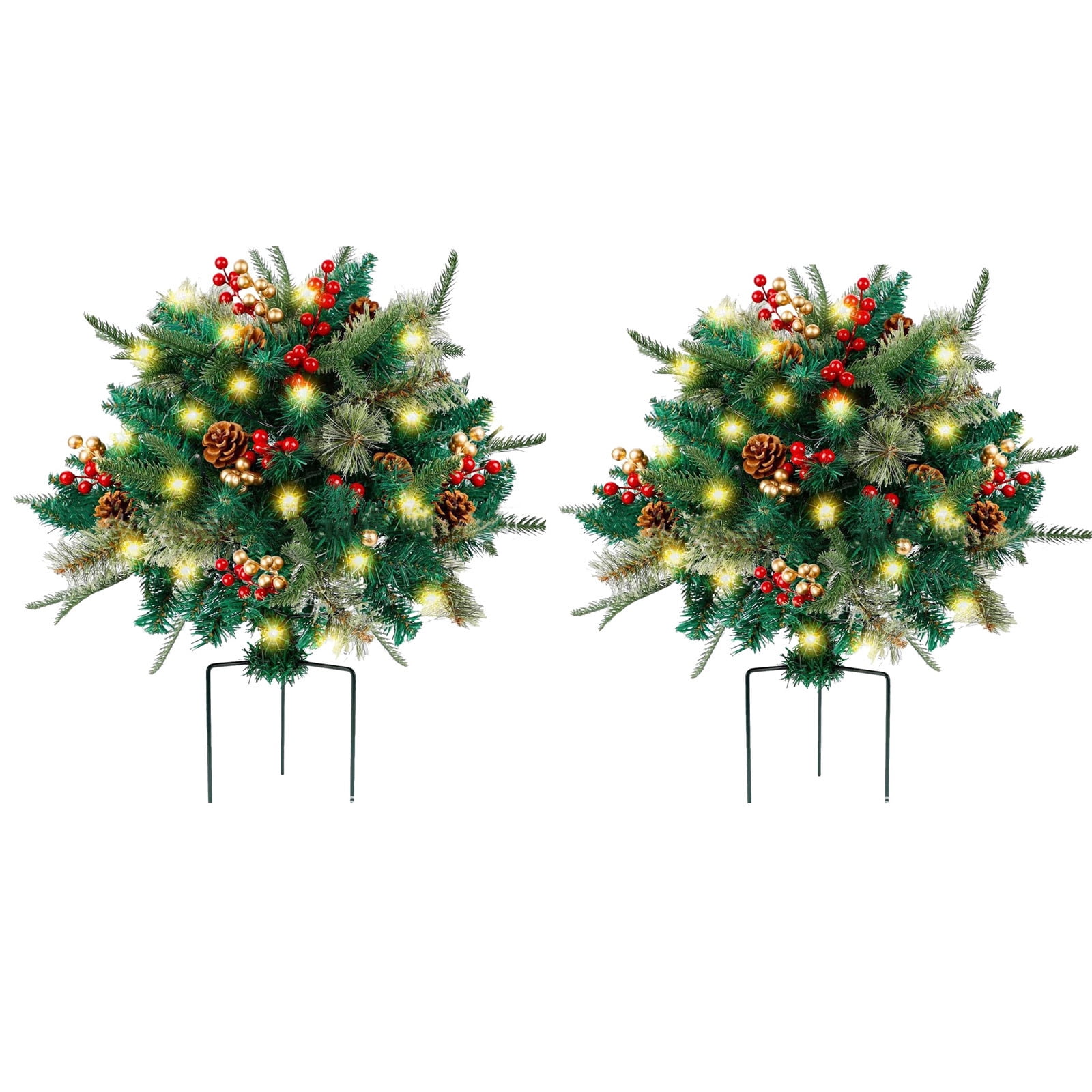 Qocolhg 2 Pcs Lighted Artificial Christmas Urn Filler, Pre-lit Xmas ...
