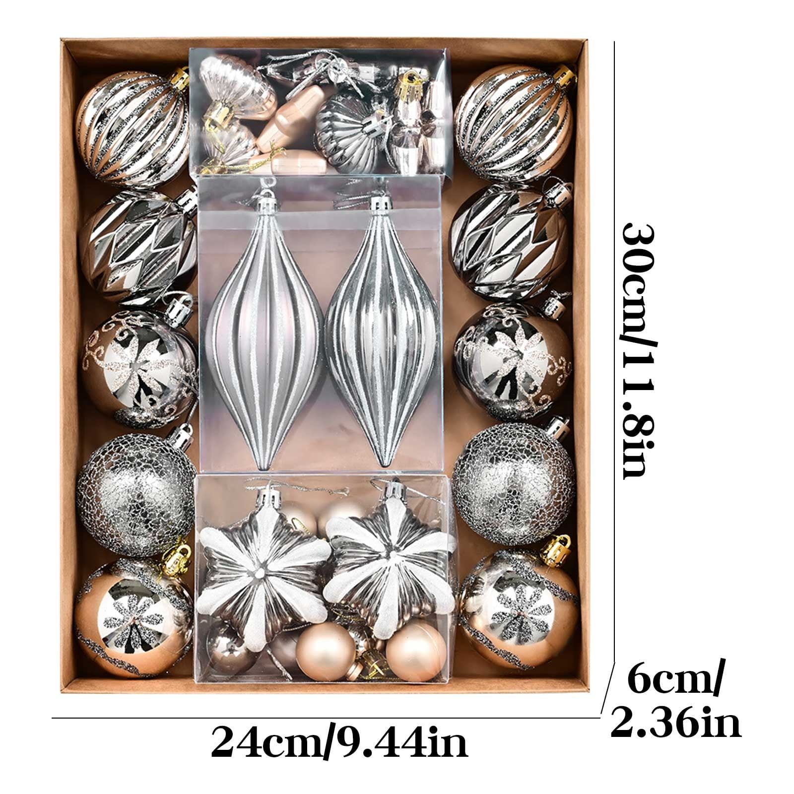 Qocolhg 36 Pcs Christmas Tree Ornaments Set, White and Silver ...