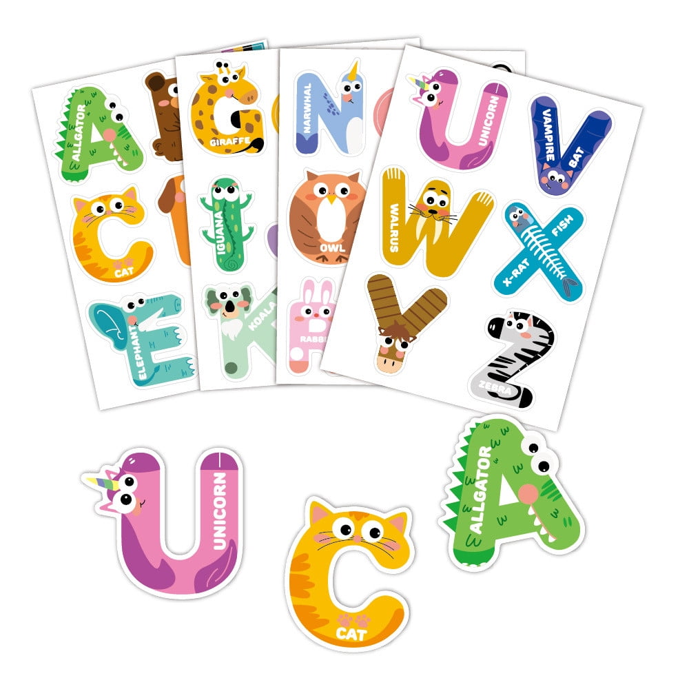 Qocolhg 4 Sheets Letter 3D Puffy Stickers,Alphabet Animal Preschool ...