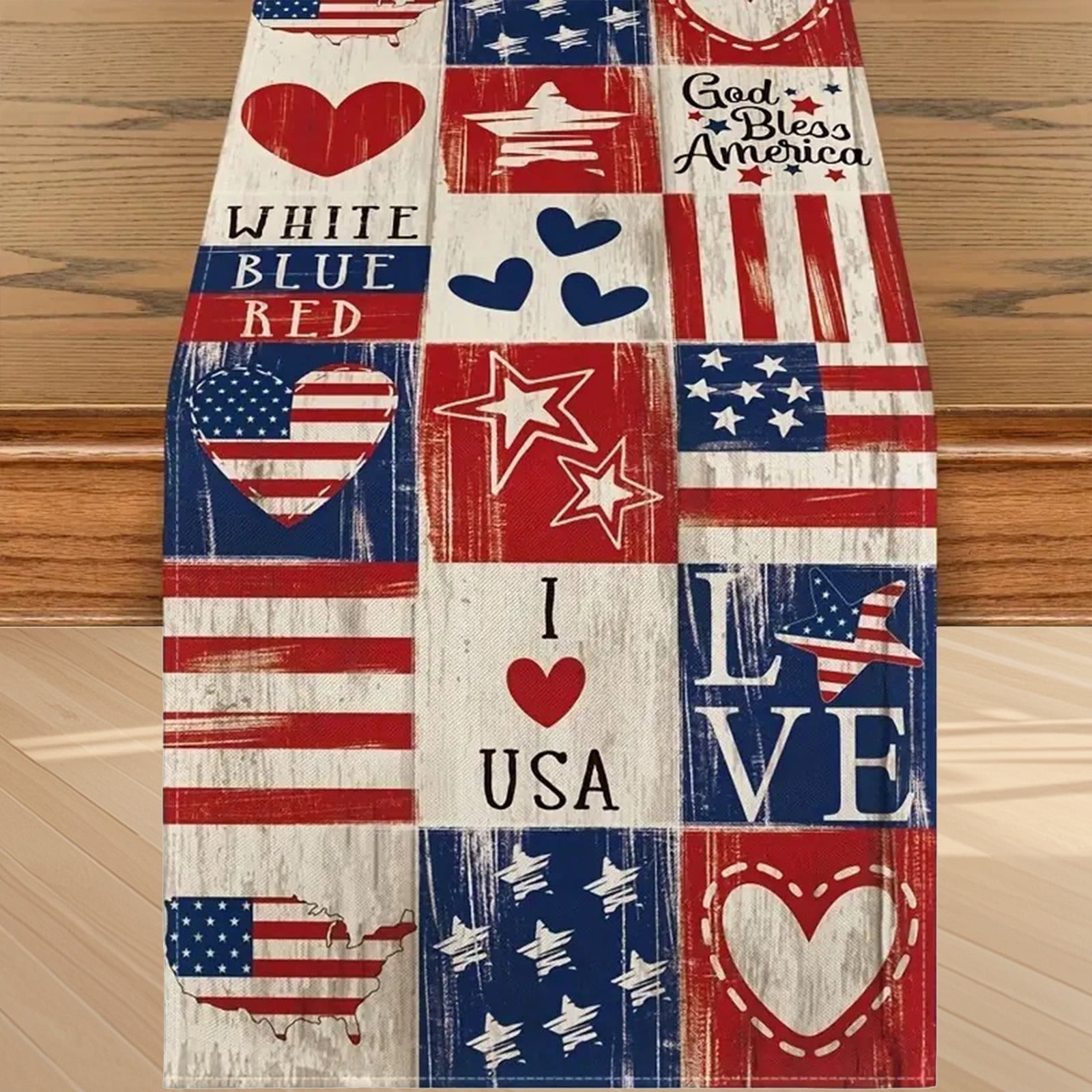 Qocolhg 4th of July Table Runner Decorations - Linen Patriotic Table ...