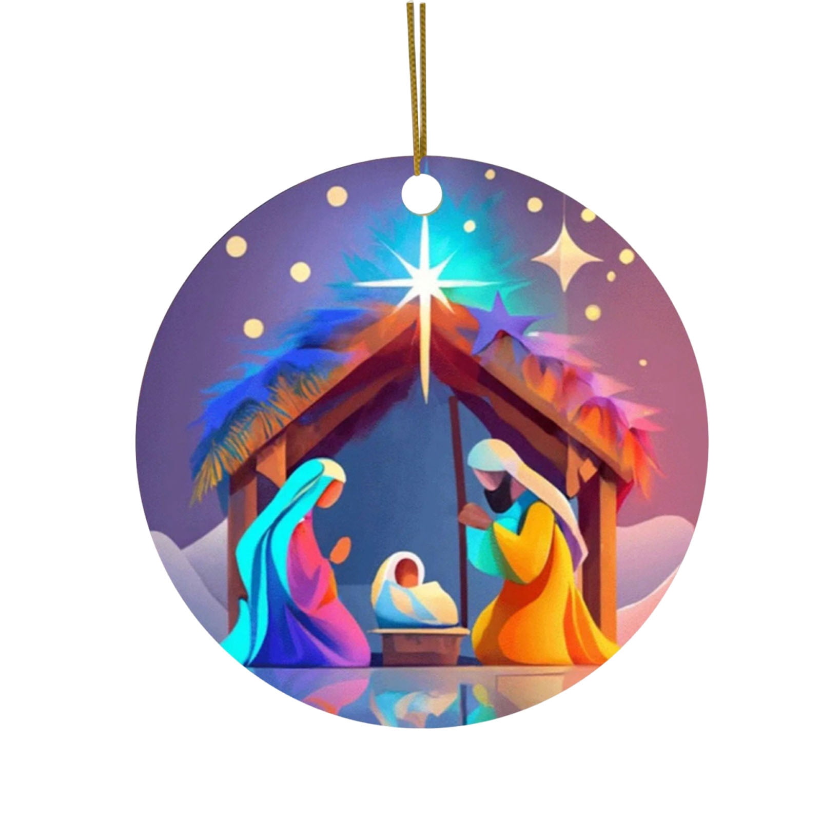 Qocolhg 5 Pcs Nativity Christmas Ornament, Round Plastic Keepsake ...