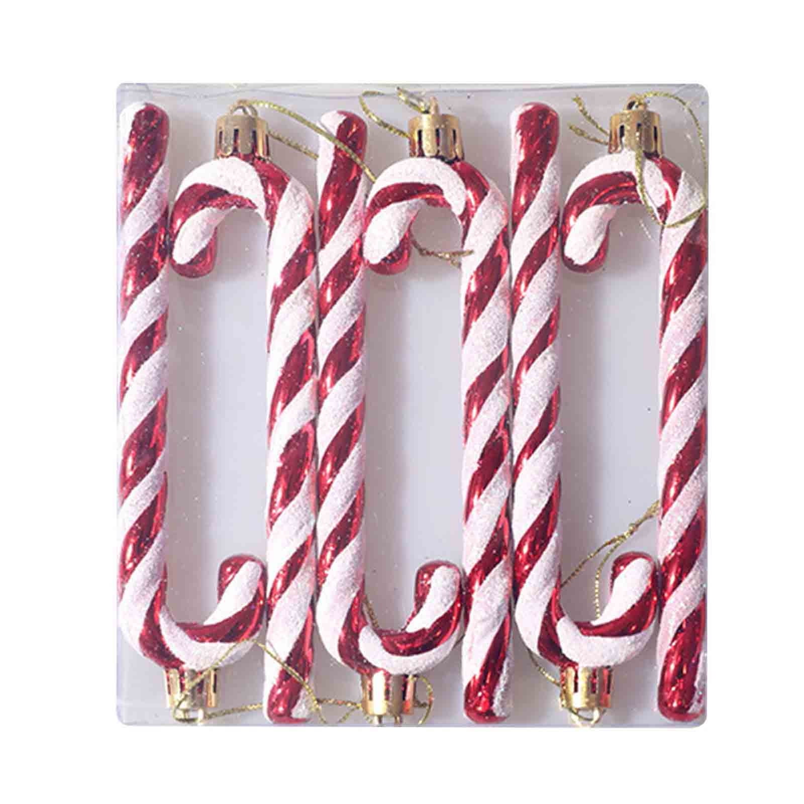 Qocolhg 6 Pcs Plastic Christmas Glitter Candy Cane Ornaments, Candy ...