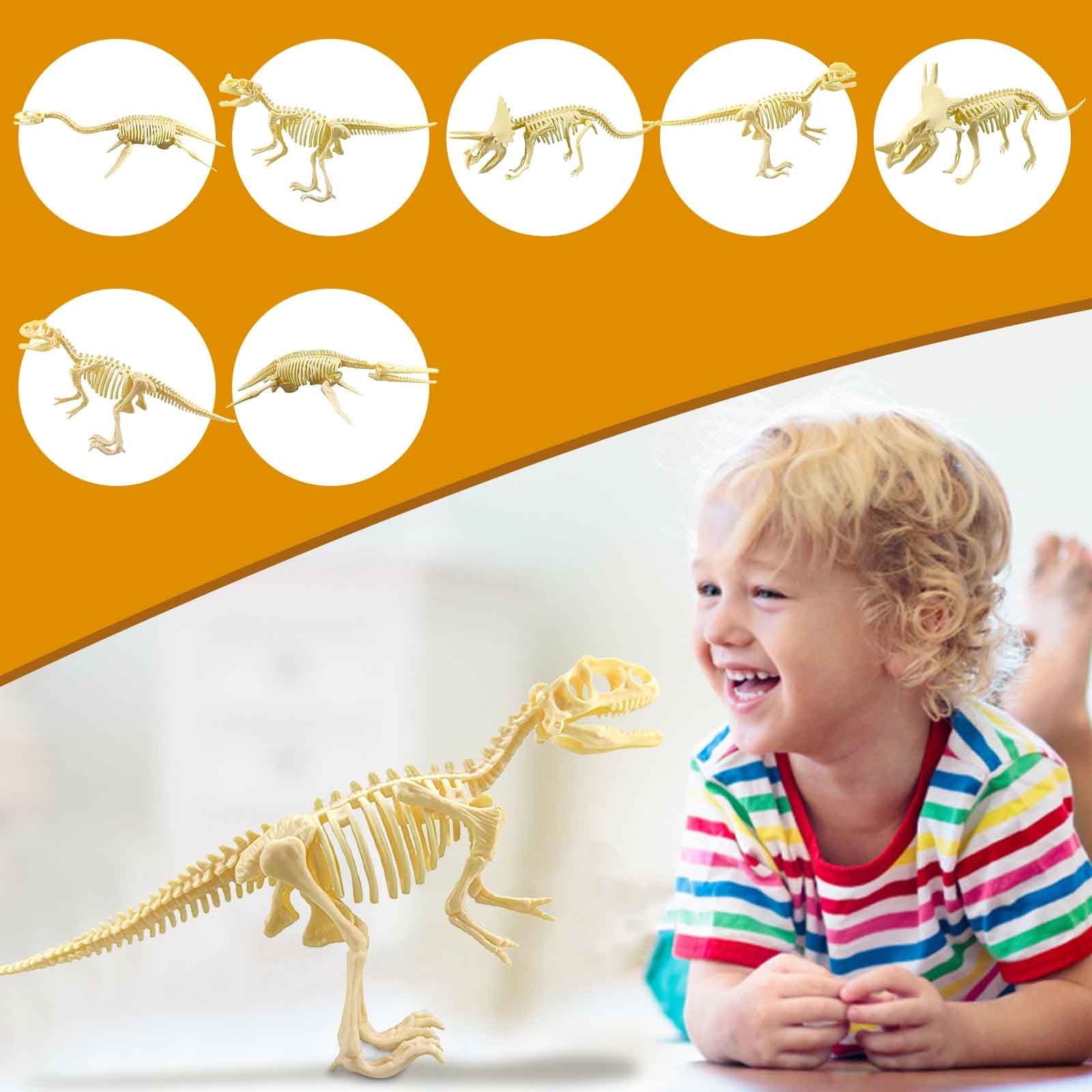 Qocolhg 7 Pack Dinosaur Fossil Skeletons, 8.9" Dinosaur Toys Plastic ...