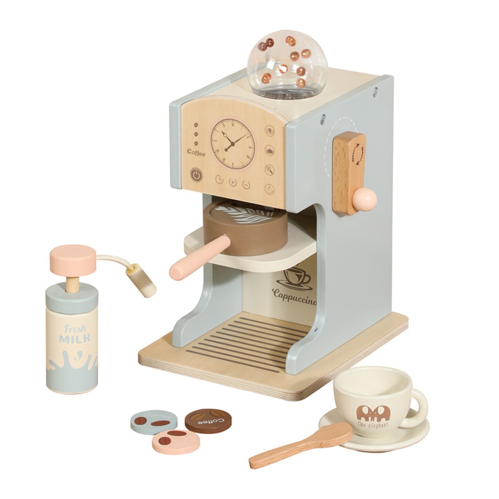 Qocolhg 9Pcs Kids Wooden Coffee Maker Playset with Grinder,Play to ...