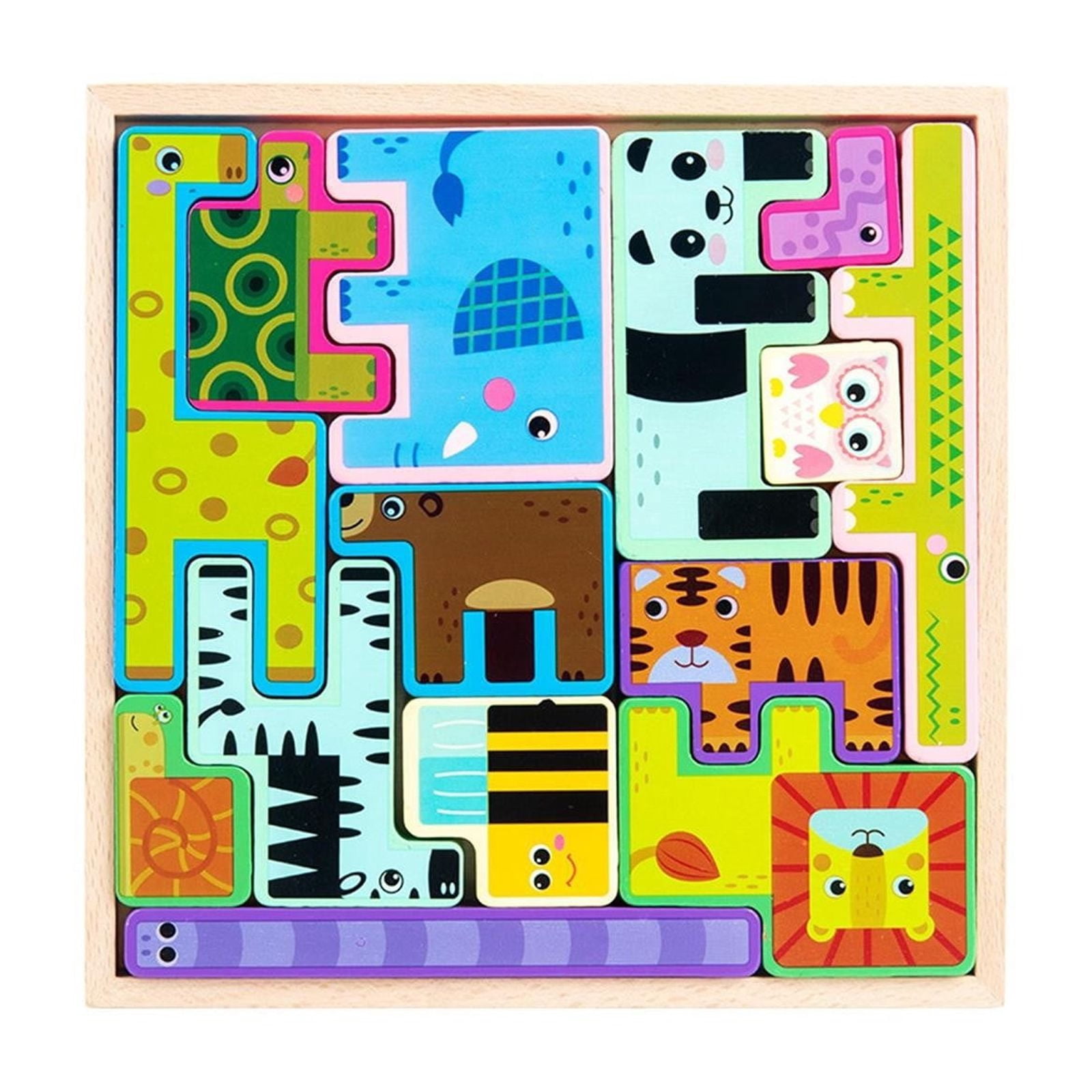 Qocolhg Animal Block Puzzle,Wooden Shape-Matching Game for Preschoolers ...