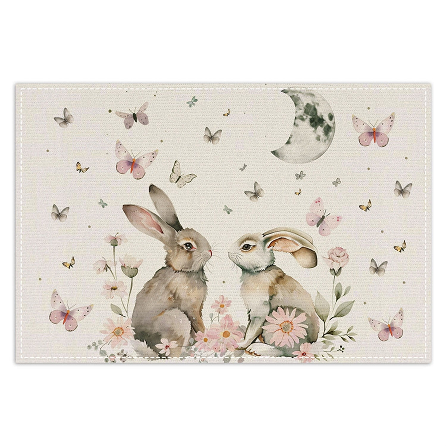Qocolhg Bunnies Placemats Set of 4 12"x18" Kids Easter Day Placemats ...