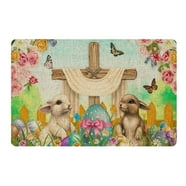 SDJMa Easter Bunny Eggs Farmhouse Kitchen Rugs Spring Rabbits Flowers ...