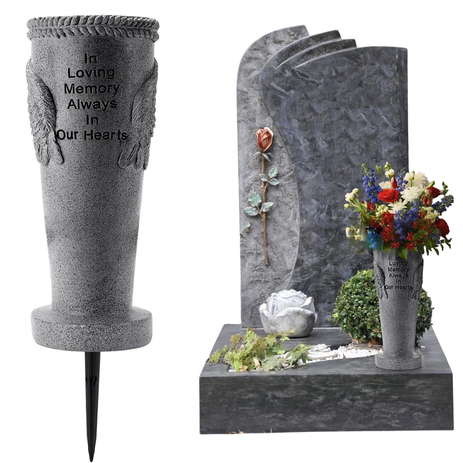 Qocolhg Cemetery Vase, Memorial Grave Vase with Ground Spikes, Angel ...