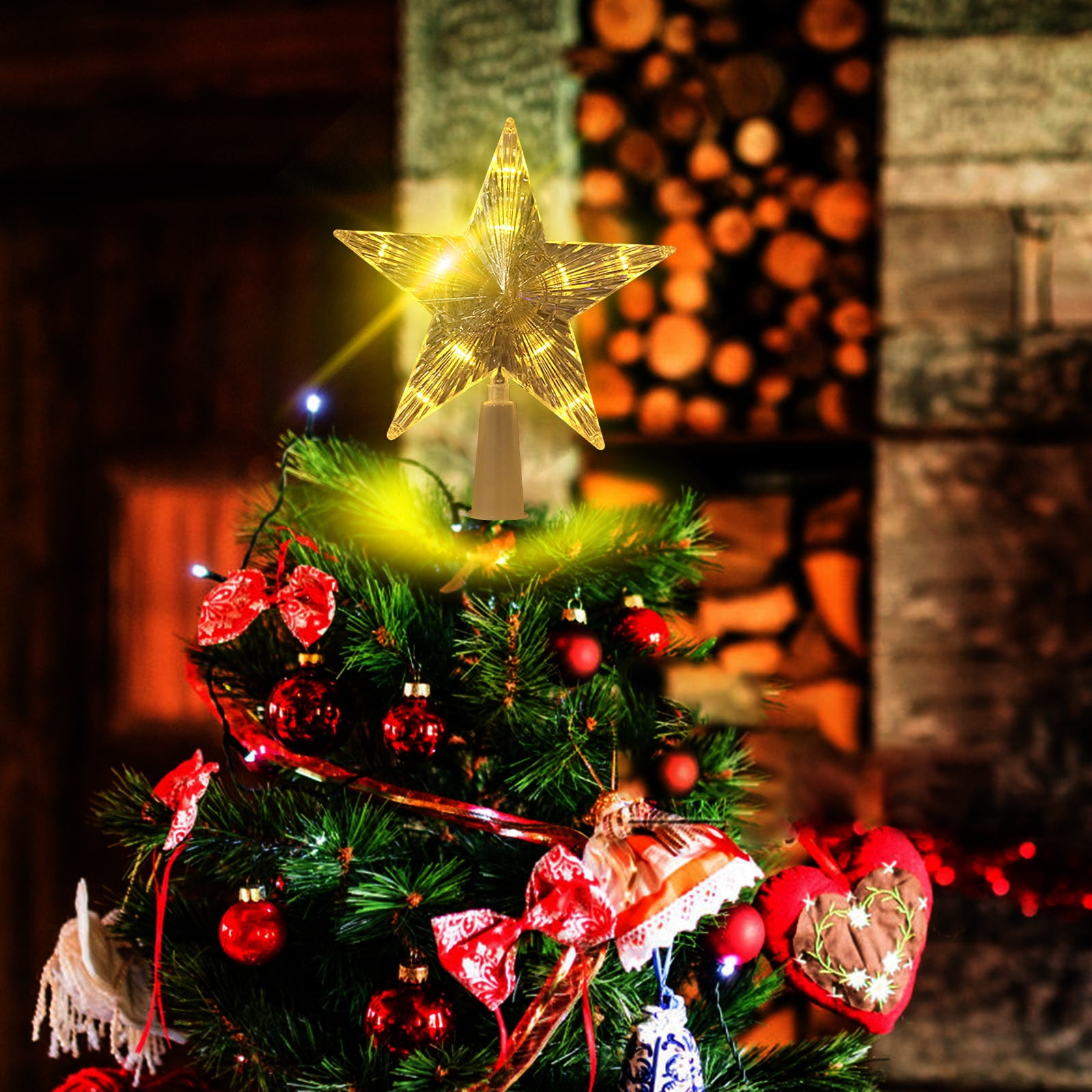 Qocolhg Christmas Tree Topper Star with Light, 5.9In Battery operated ...