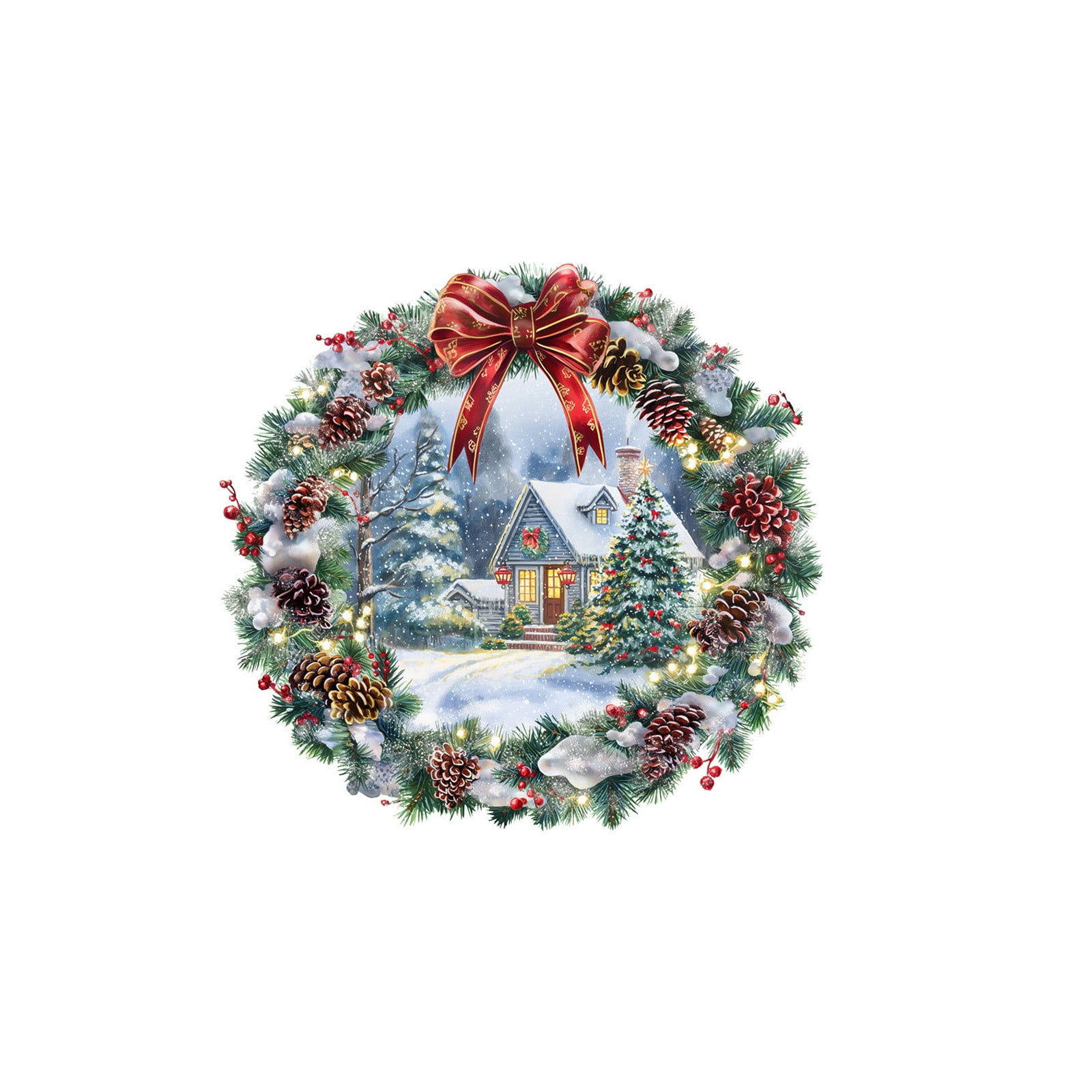 Qocolhg Christmas Wreath Wall Sticker, Peel and Stick Removable Pine ...