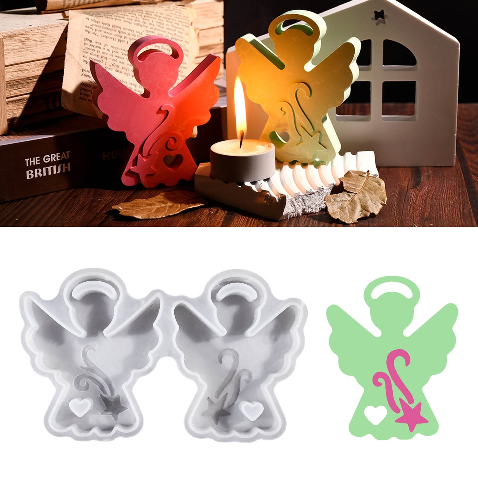 Qocolhg Cute Angel Silicone Mold, Hollow Heart Angel Shape Candle Mold ...