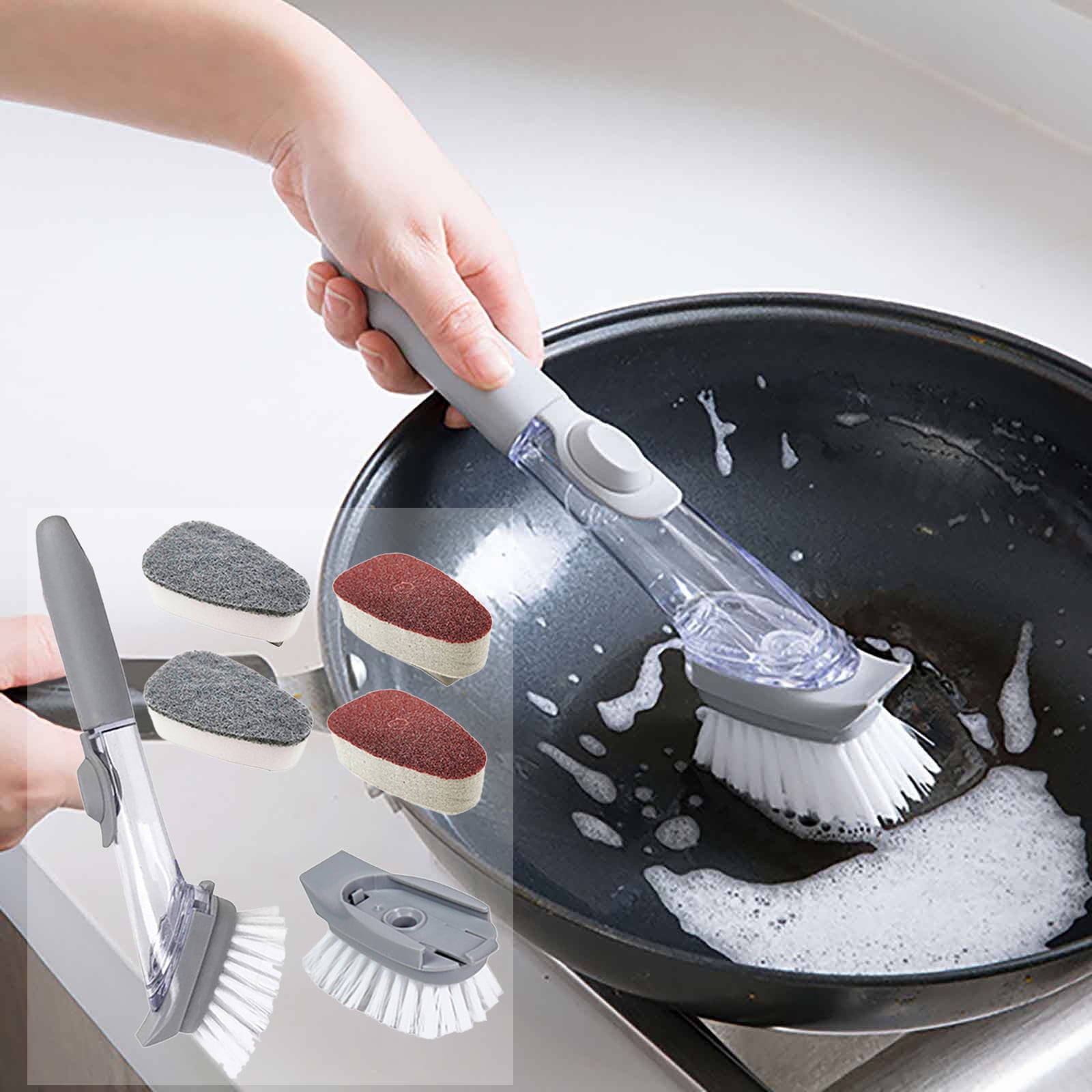 Qocolhg Dish Washing Scrub Brush, Dish Wand with Handle Replacement ...