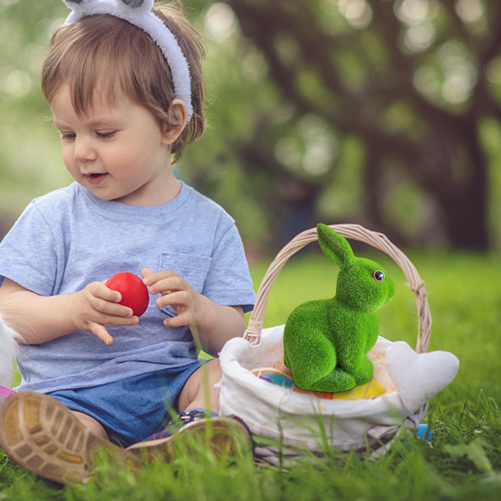 Qocolhg Easter Egg Bunny Themed Decorations for Home, Green Flocking ...