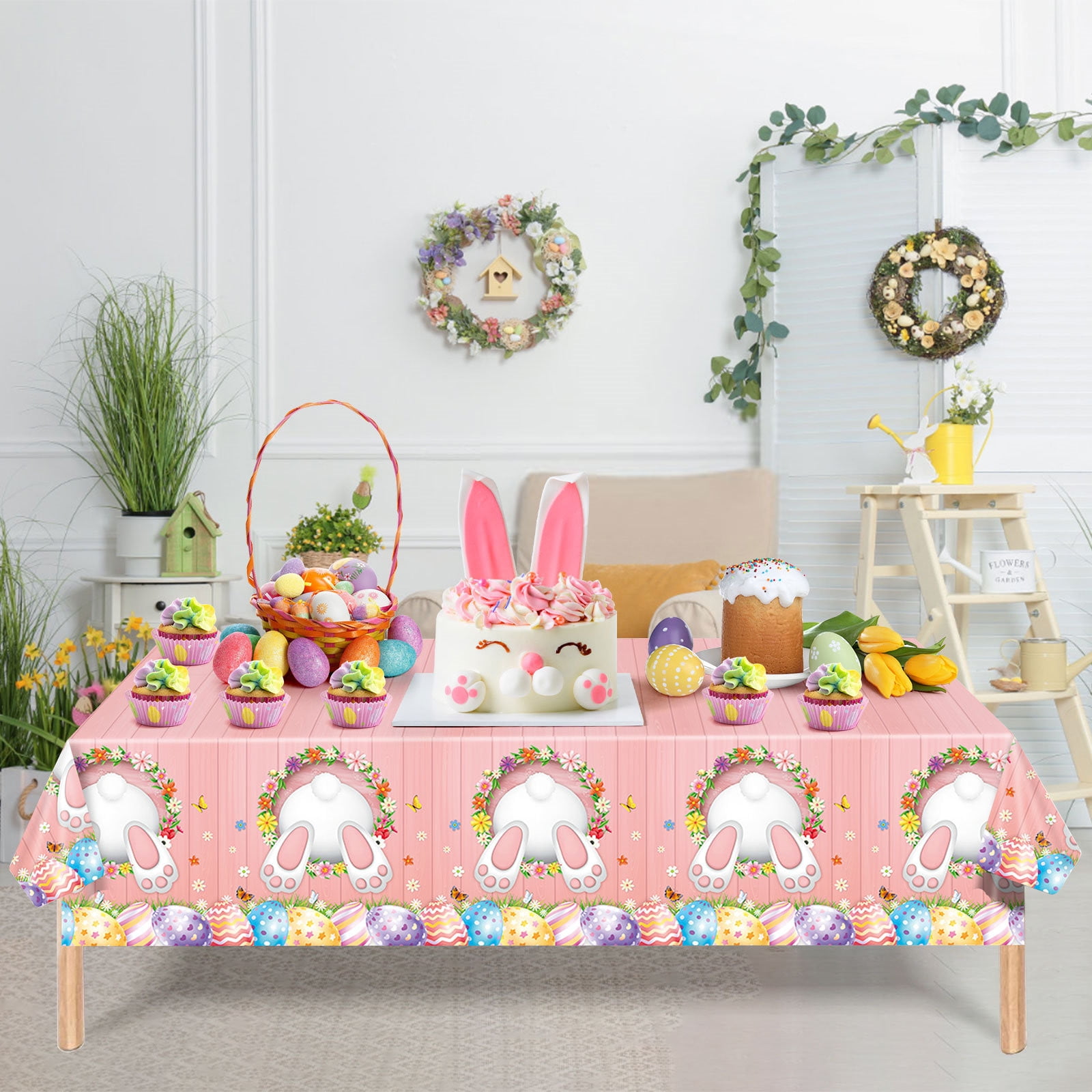 Qocolhg Easter Tablecloth, Colorful Easter Eggs Table Cloth, Plastic ...