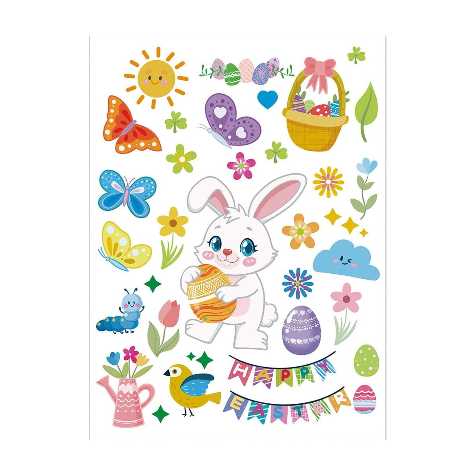 Qocolhg Easter Window Clings Happy Easter Bunny Rabbit Egg Window ...
