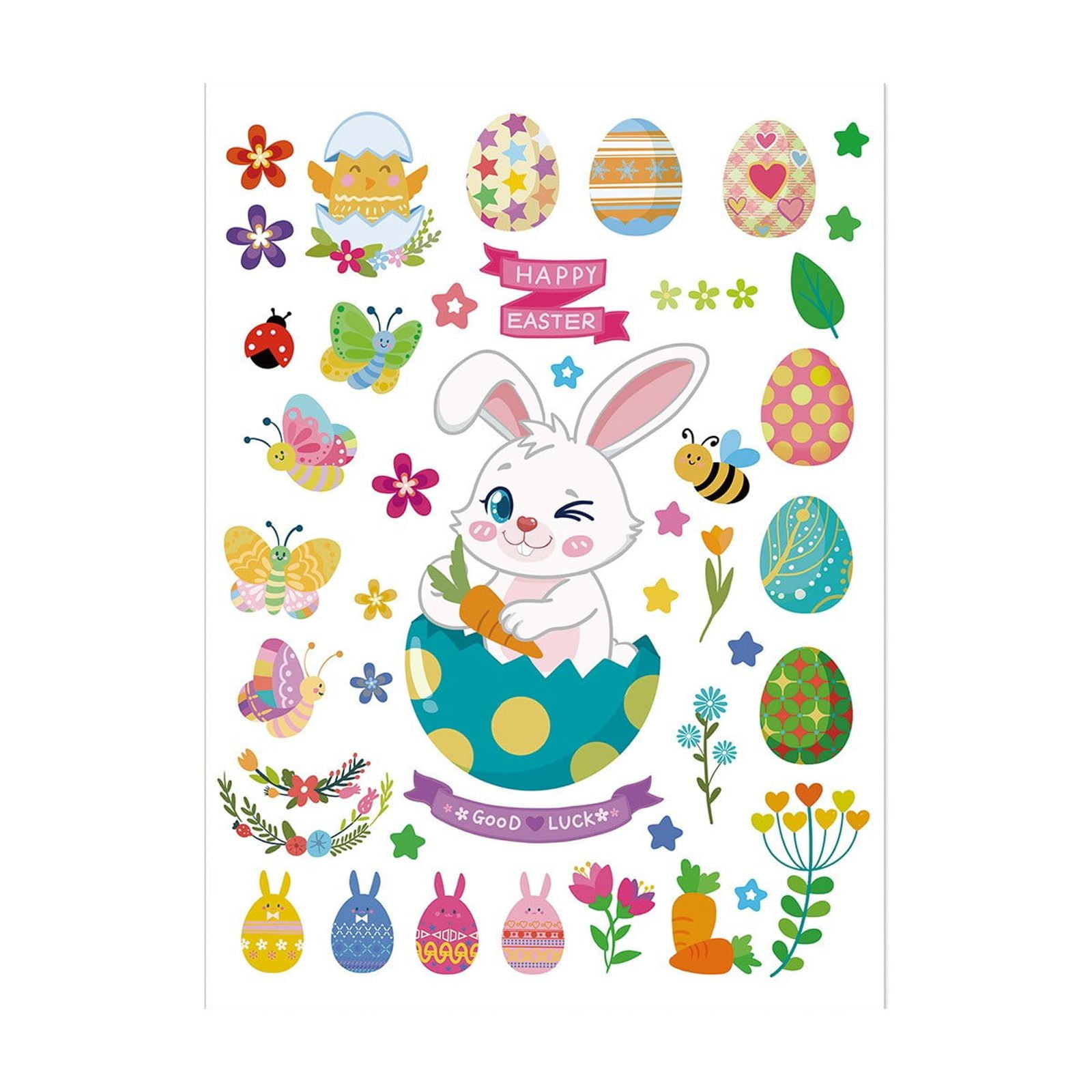 Qocolhg Easter Window Clings Happy Easter Bunny Rabbit Egg Window ...