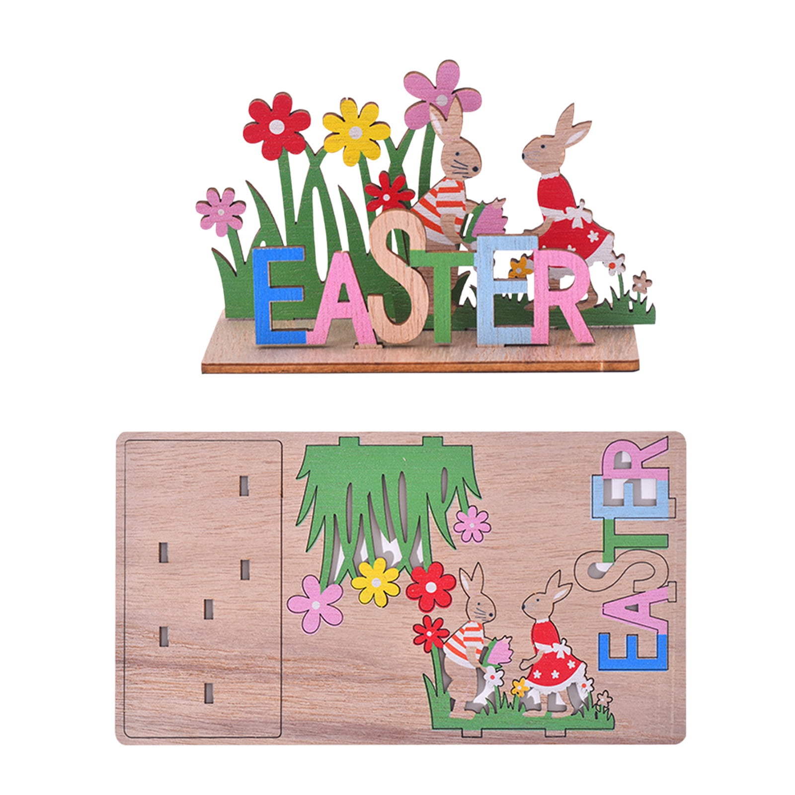 Qocolhg Easter Wooden Table Sign Happy Easter Wood Bunny Tabletop Signs ...