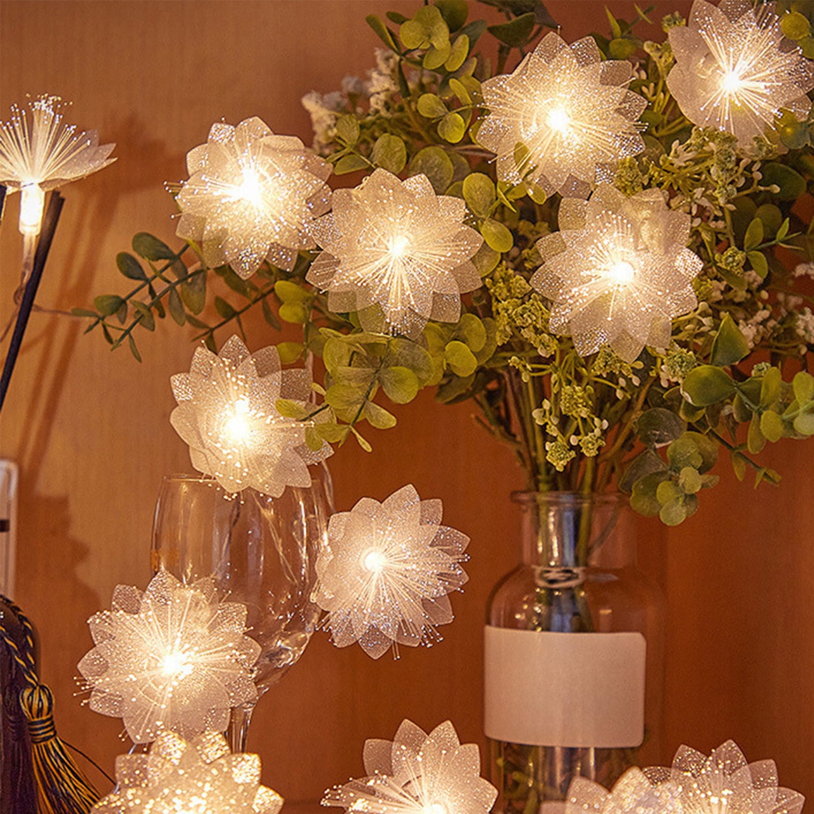 Qocolhg Fiber Optic Flower String Lights, 4.9ft 10 LED Battery Operated ...