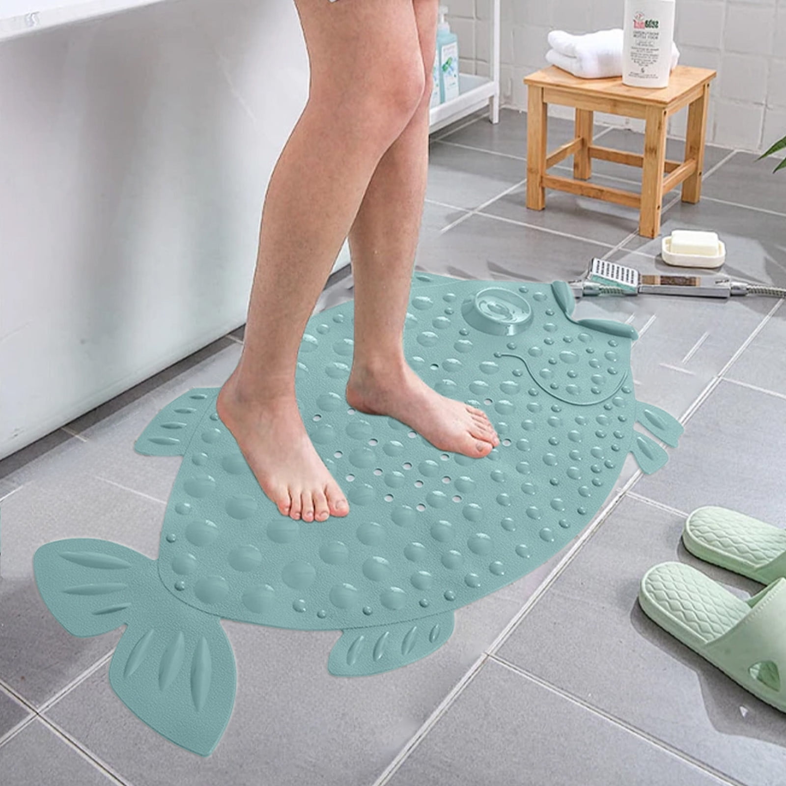 Qocolhg Fish Shape Bathtub Mat Non Slip, 14x25 inch Long Shower Mat ...
