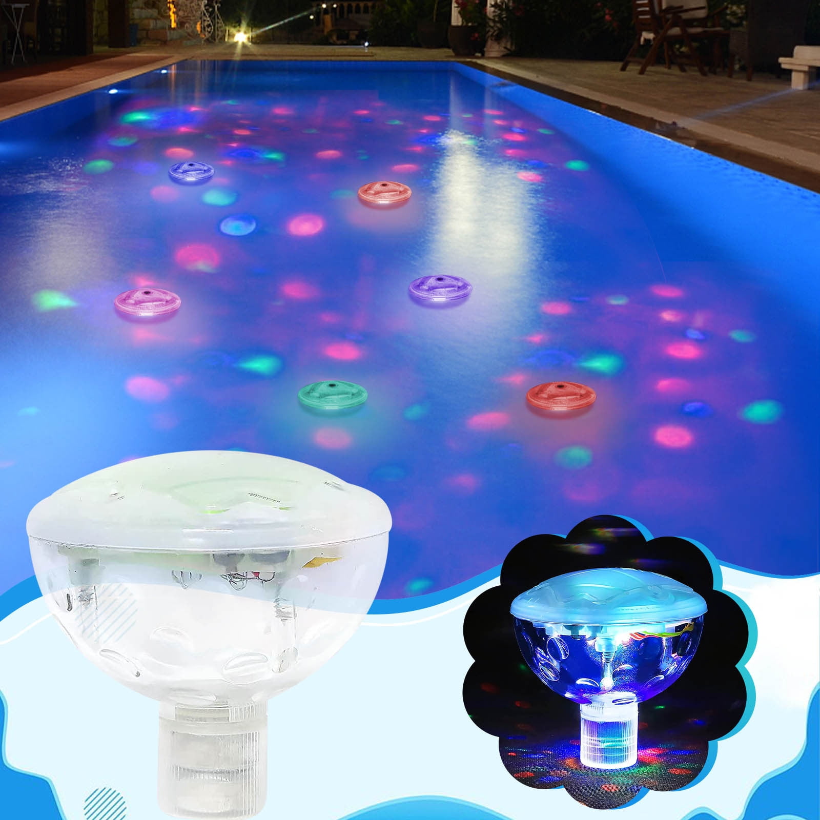 Qocolhg Swimming Pool Lights Floating Pool Lights LED 5 Modes RGB 7 ...