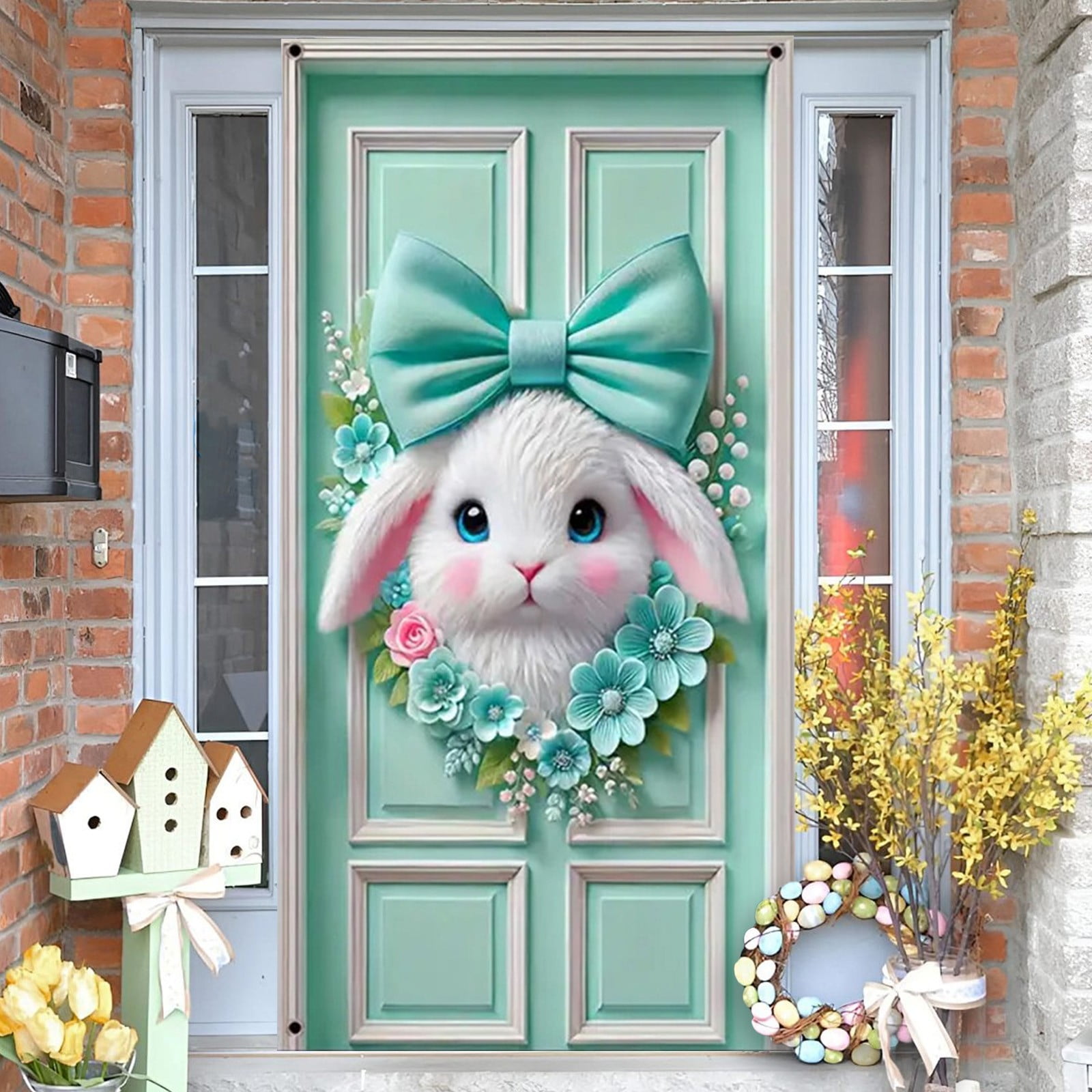 Qocolhg Happy Easter Door Cover Cute Easter Bunny Door Cover Happy ...
