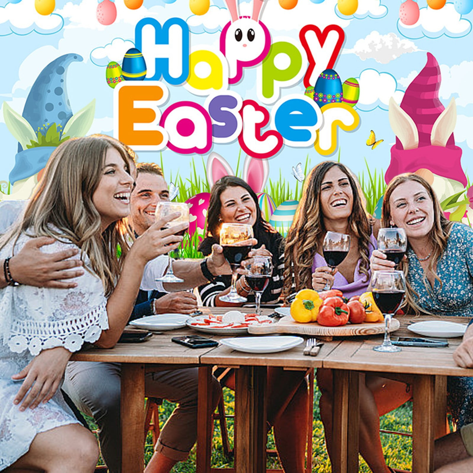 Qocolhg Happy Easter Party Backdrop Banner, Spring Easter Rabbit ...